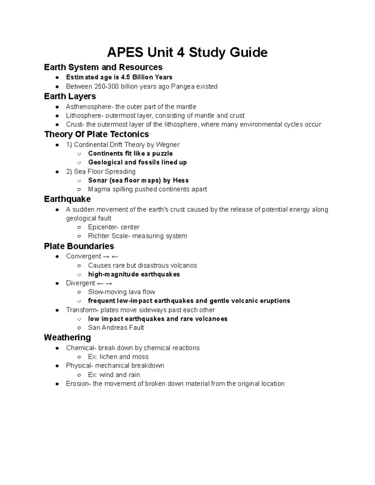 APES Unit 4 Study Guide - unit 4 notes - APES Unit 4 Study Guide Earth ...