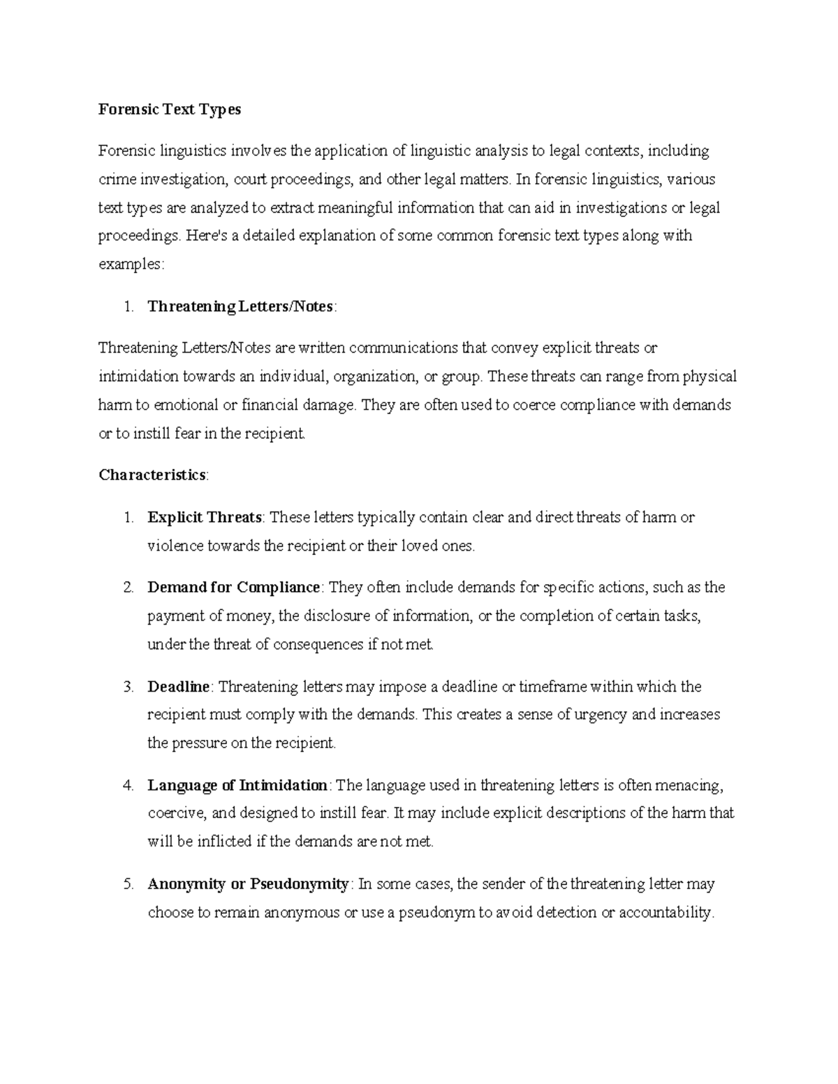 Forensic Text Types: A Study on Linguistic Analysis in Law - Studocu