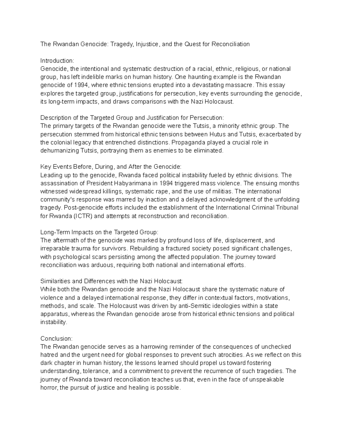 Hist 5 - The Rwandan Genocide: Lessons on Justice & Reconciliation ...