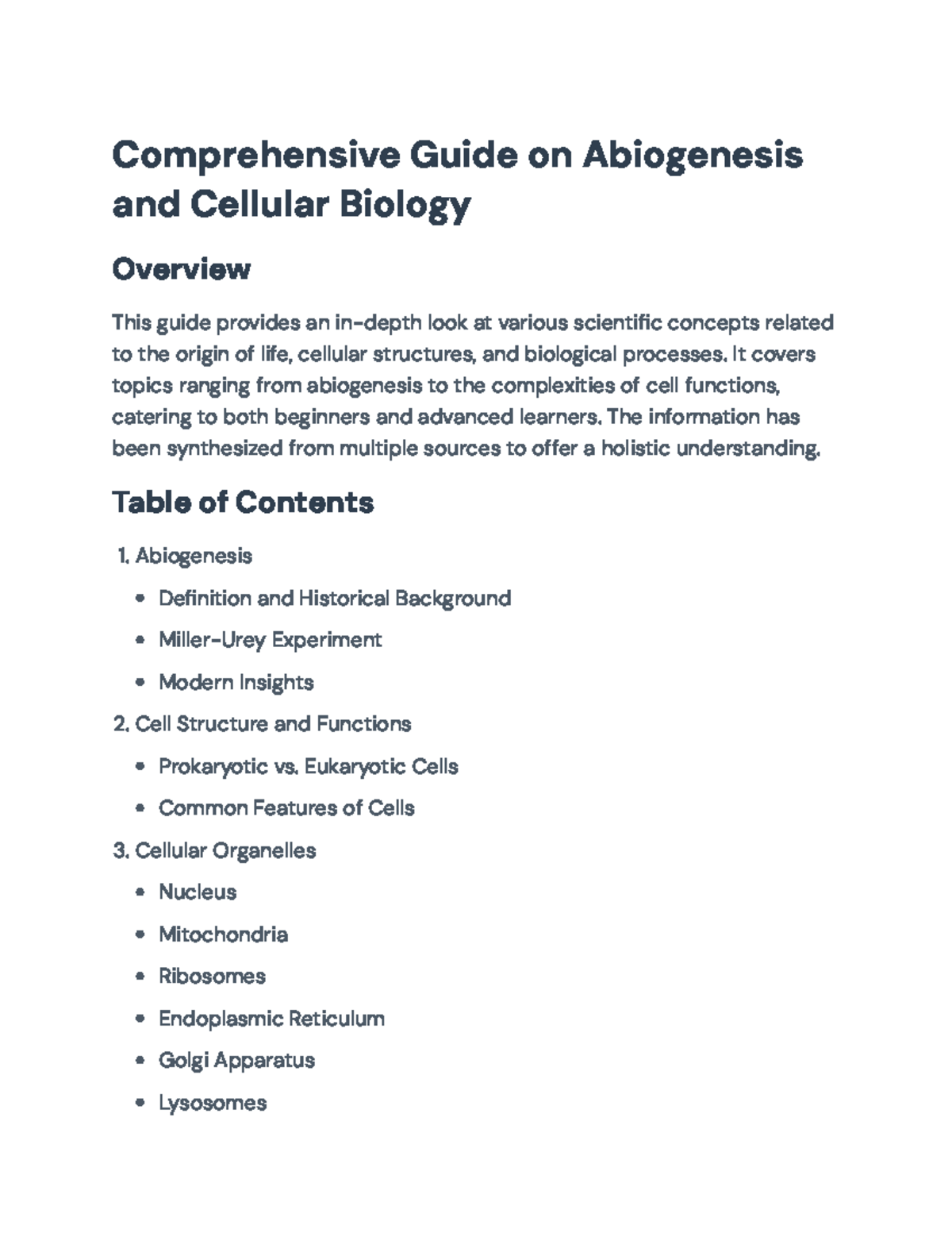 Comprehensive Guide on Abiogenesis and Cellular Biology - Key Concepts ...