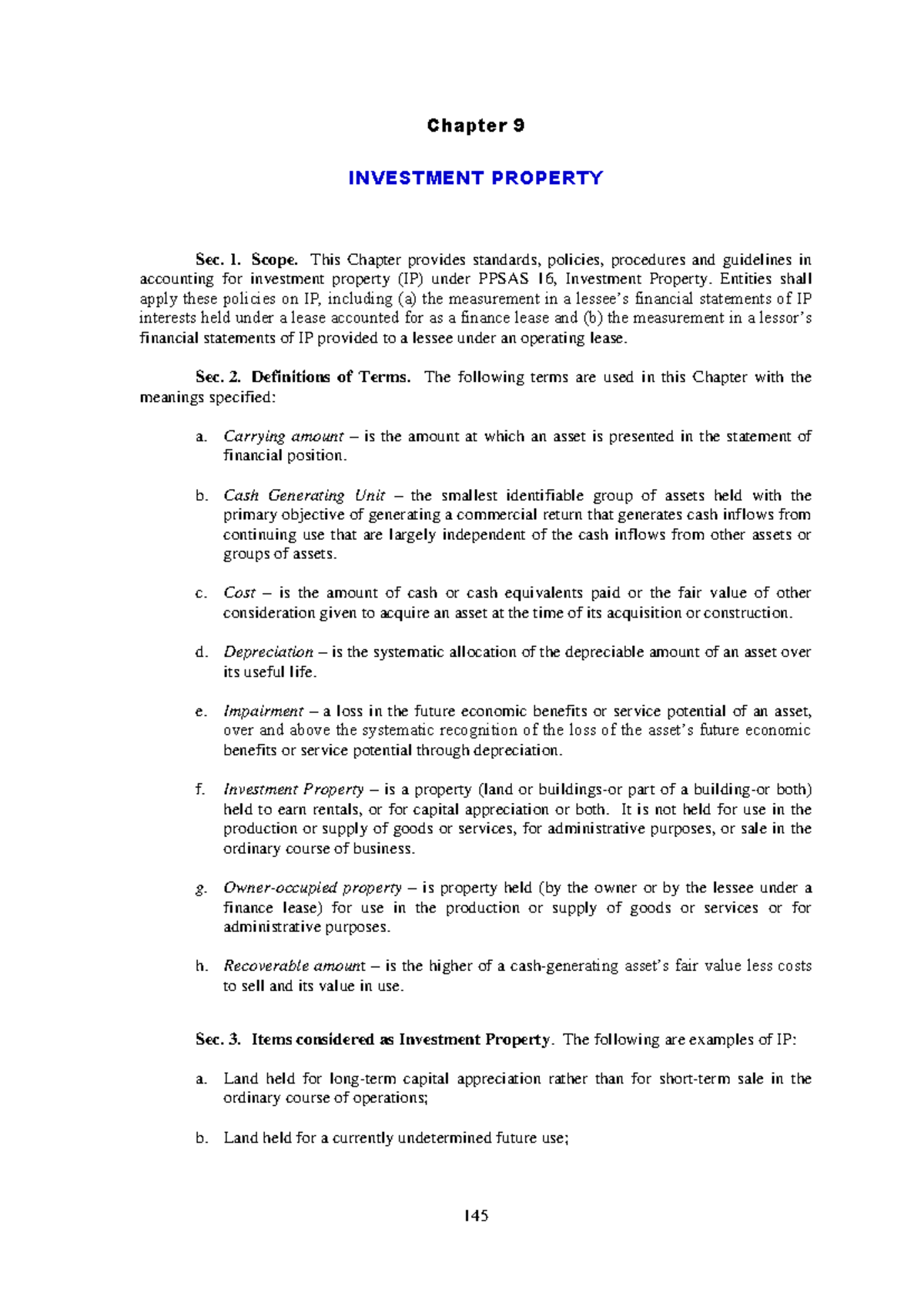 GAM Chapter 9: Accounting Standards for Investment Property - Studocu