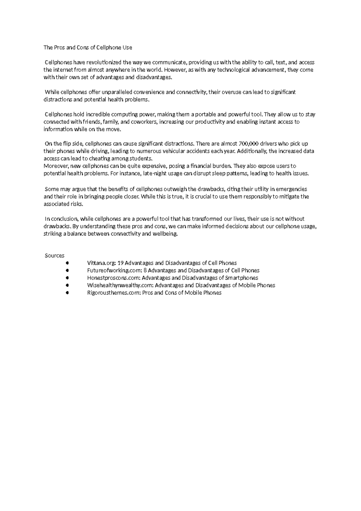ARG - Pros and Cons of Cellphone Use Essay - Studocu