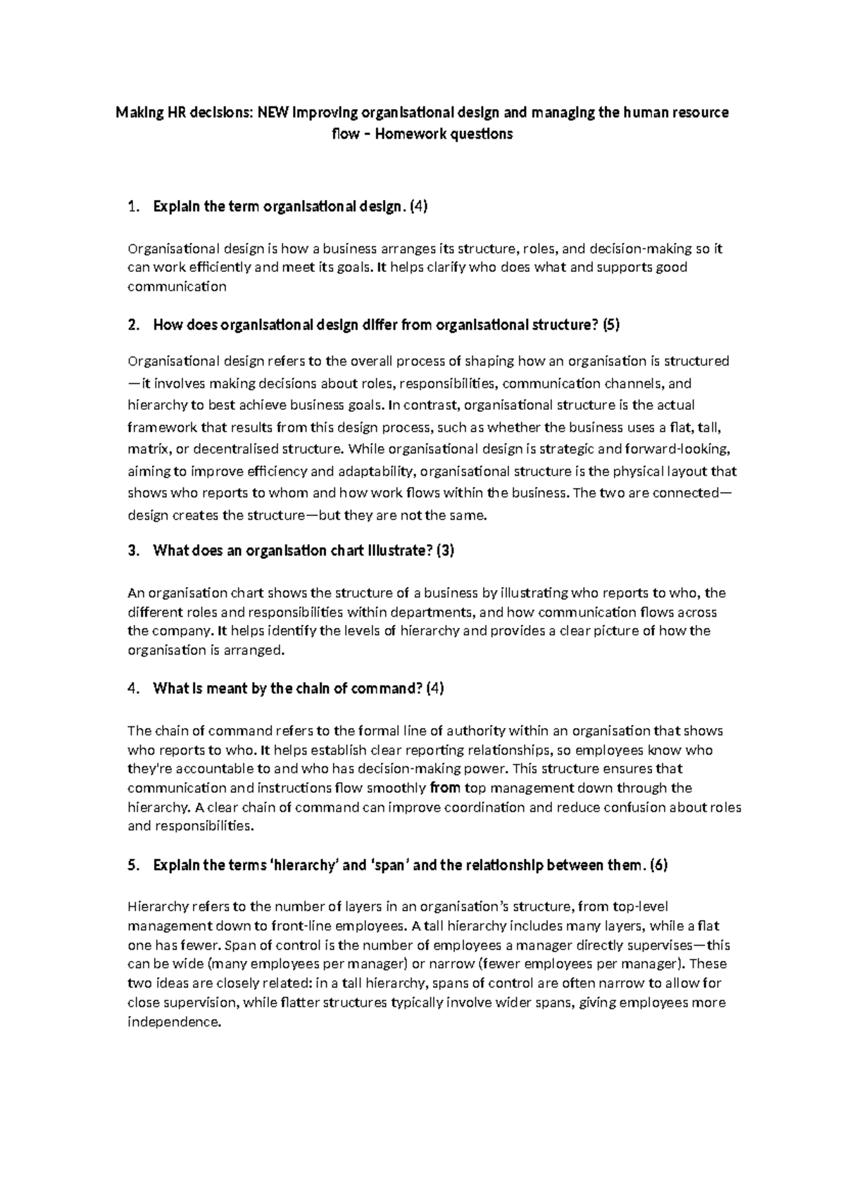 Unit 6 HR Decisions & Org Design Homework Answers - Studocu