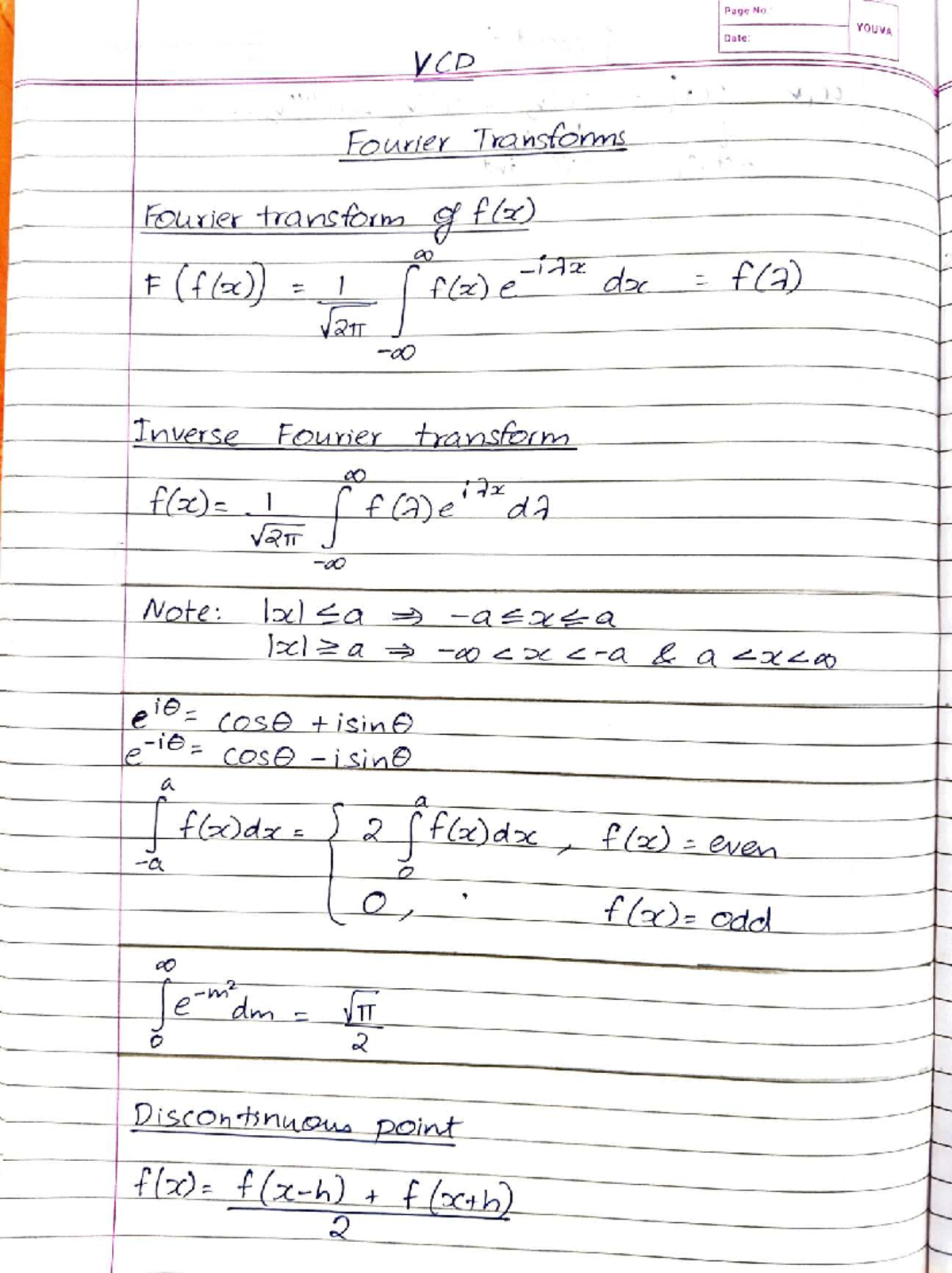 Fourier Transforms and Sine/Cosine Transform Notes - VCD Module 5 - Studocu
