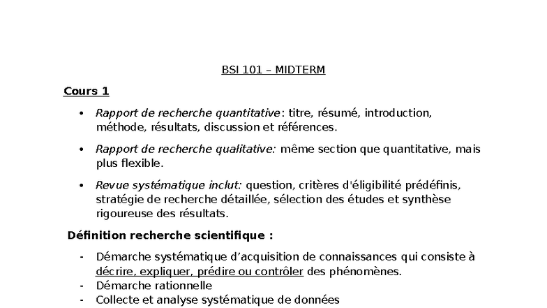 BSI 101 - MIDTERM - Notes de recherche quantitative et qualitative ...