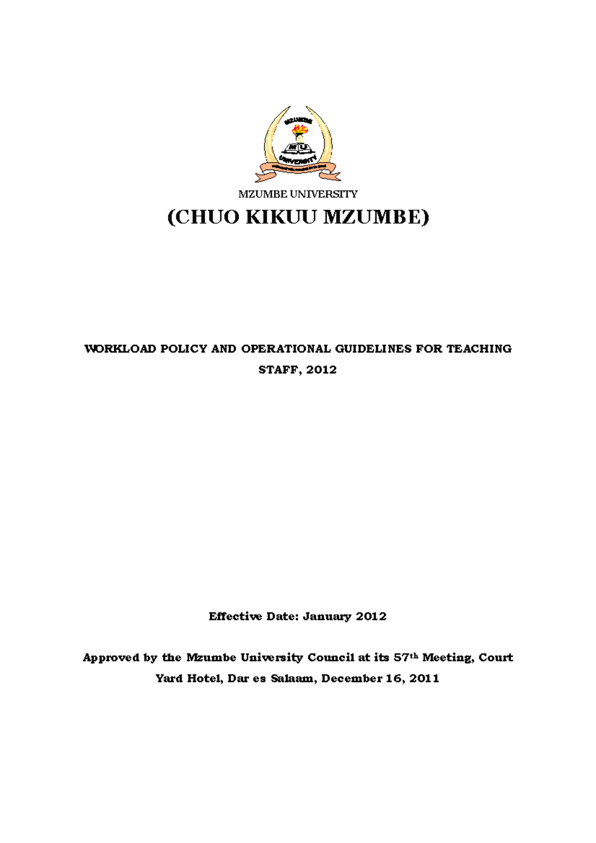 Mzumbe University Workload Policy Guidelines (Mzumbe 101100) - Studocu