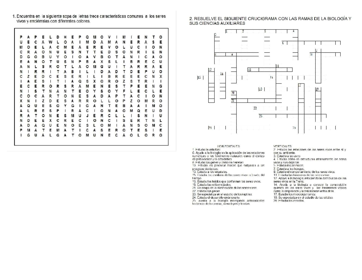 Biologia actividad - 1. Encuentra en la siguiente sopa de letras trece ...