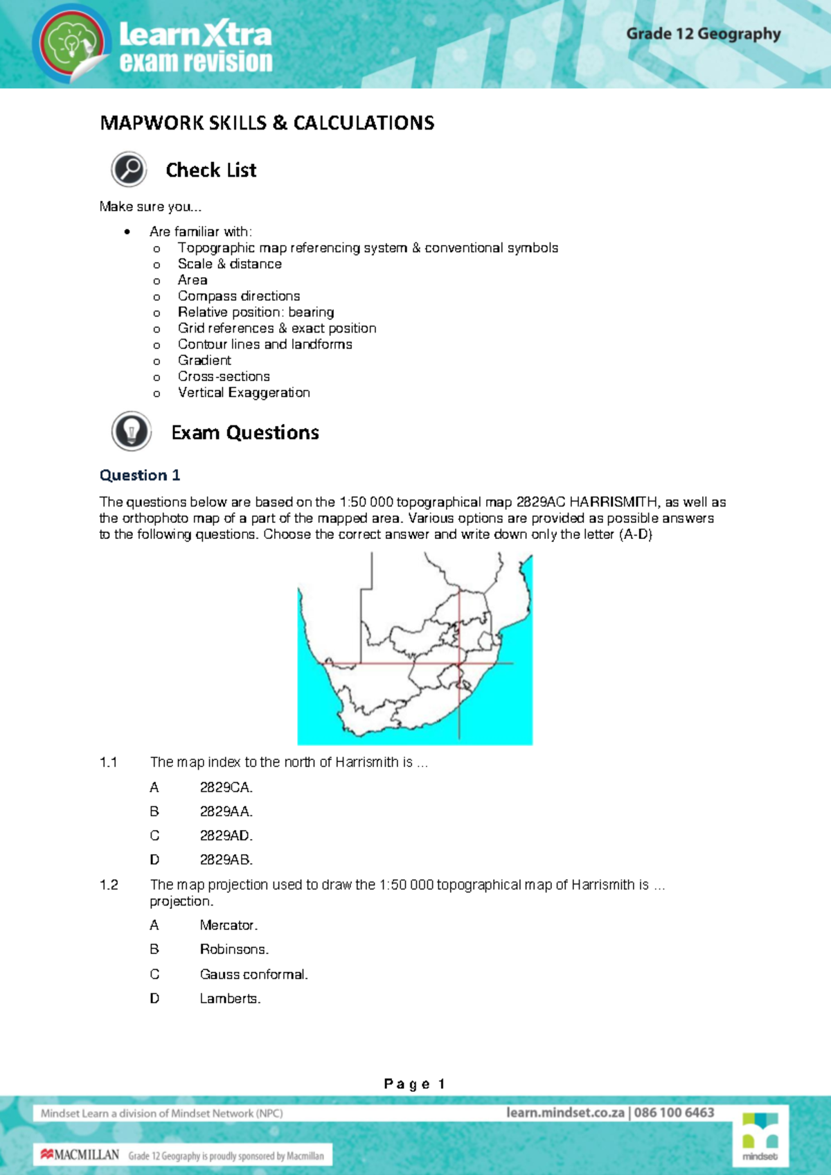 LXER Gr12 Geography Mapwork Skills & Calculations Checklist - Studocu