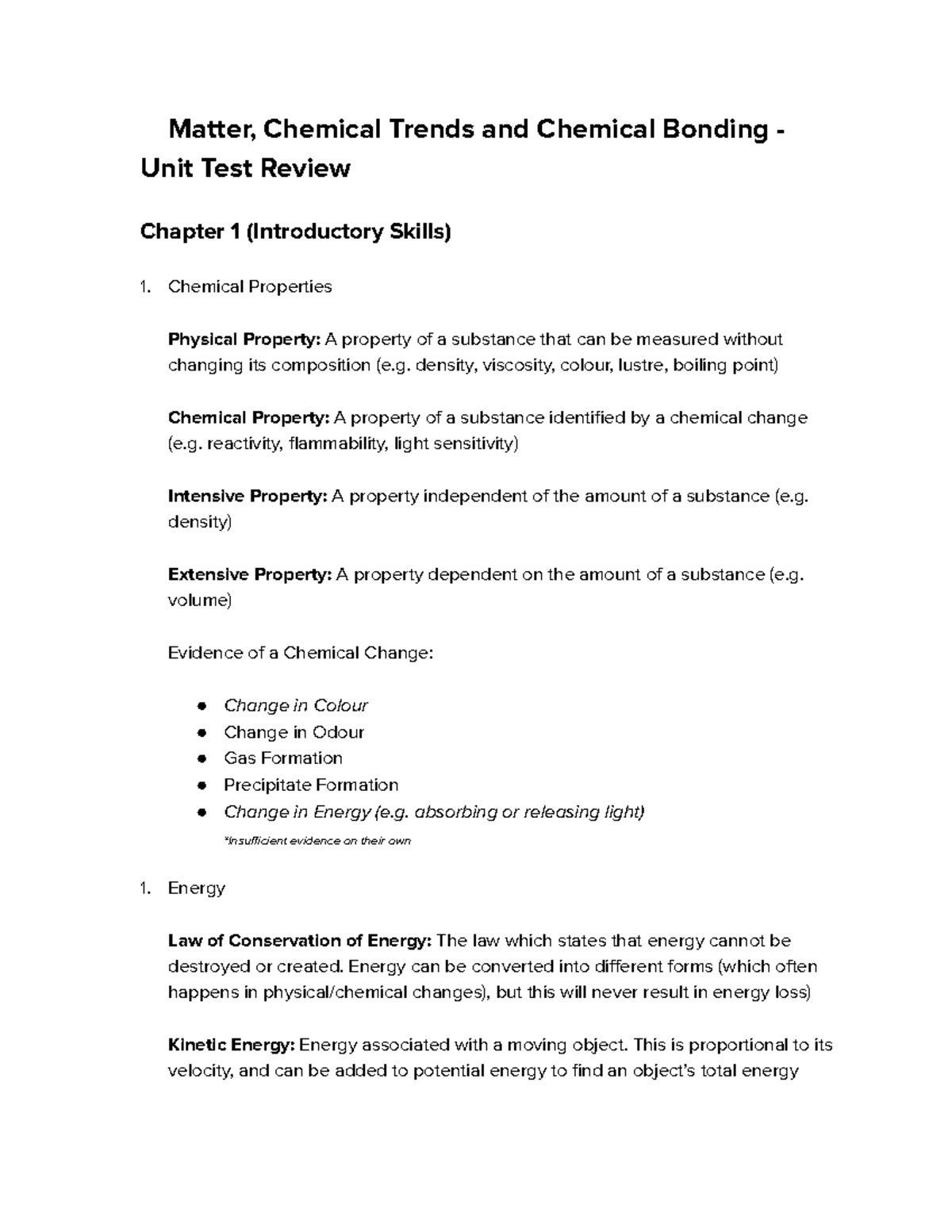 SCH3U (AP Chemistry) - Summary of Chemical Trends & Bonding Review ...