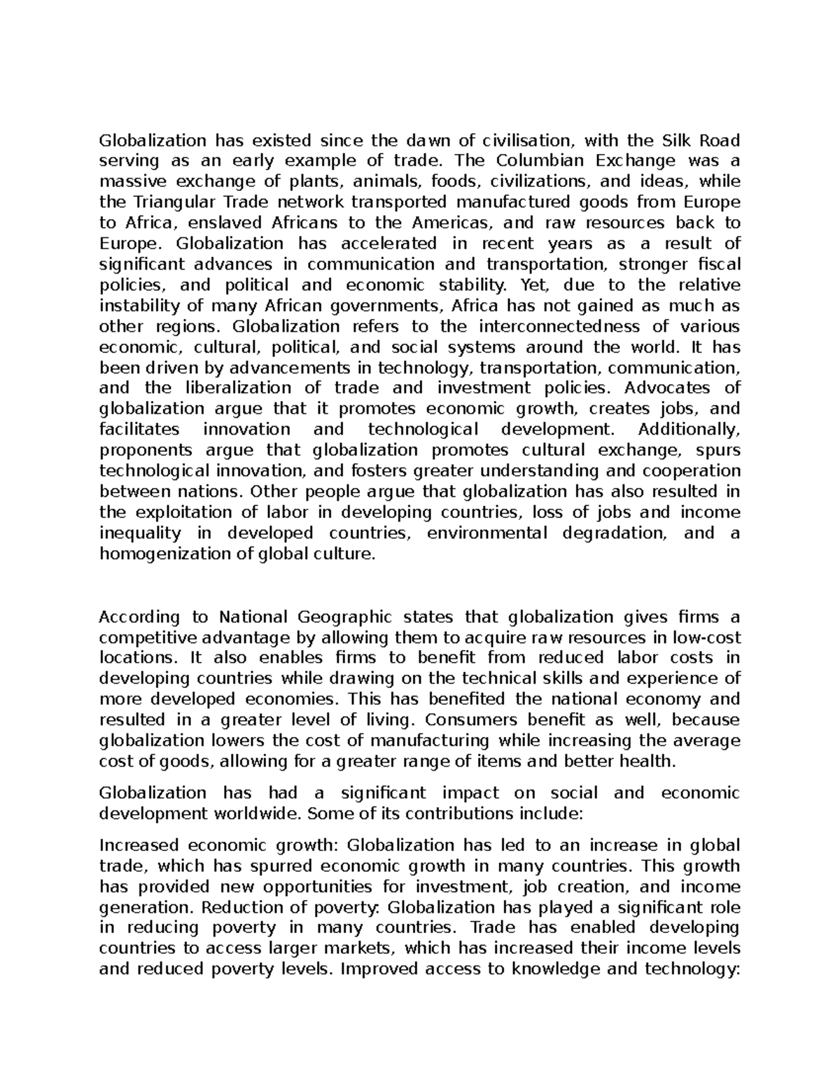 Globalization and Its Multidimensional Impact: An Essay Analysis - Studocu
