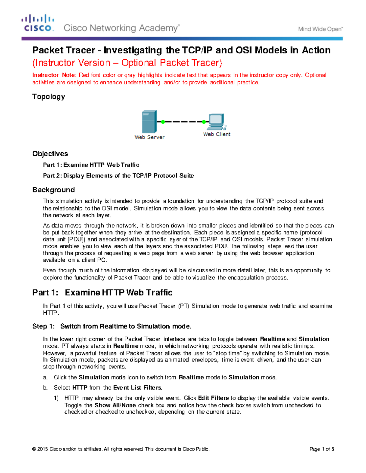 3.2.4.6 Packet Tracer - Analyzing TCP/IP & OSI Models in Depth - ILM - Studocu