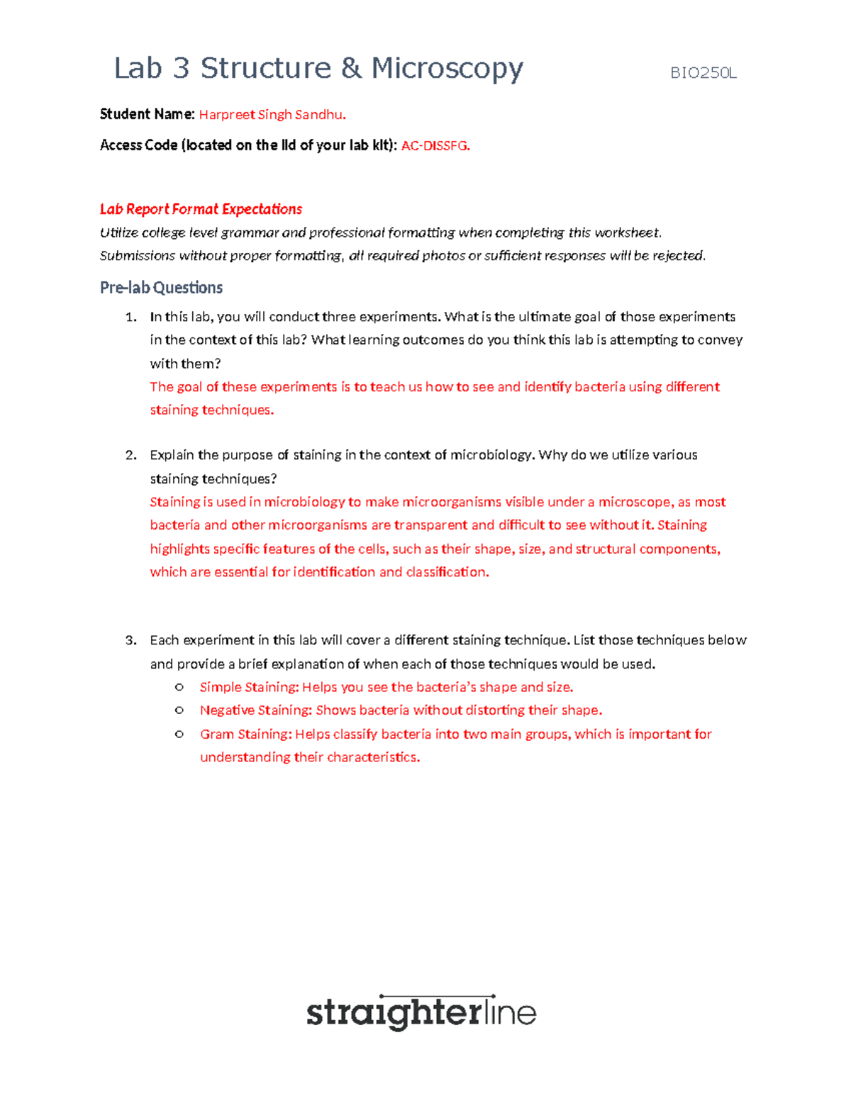 BIO250 Lab 3 - Staining Techniques and Analysis Report - Studocu