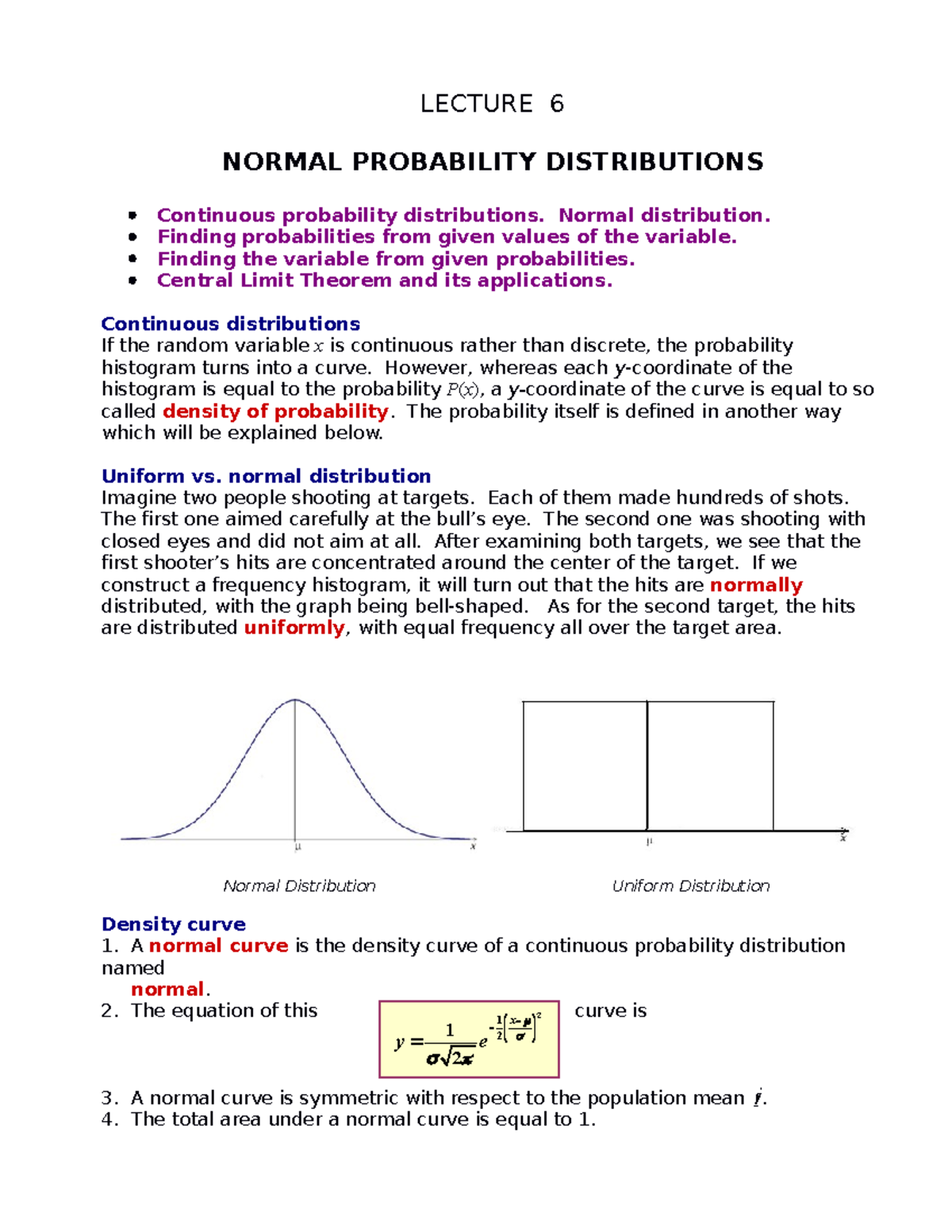 Lecture 6 - Normal Probability Distributions - LECTURE 6 NORMAL ...