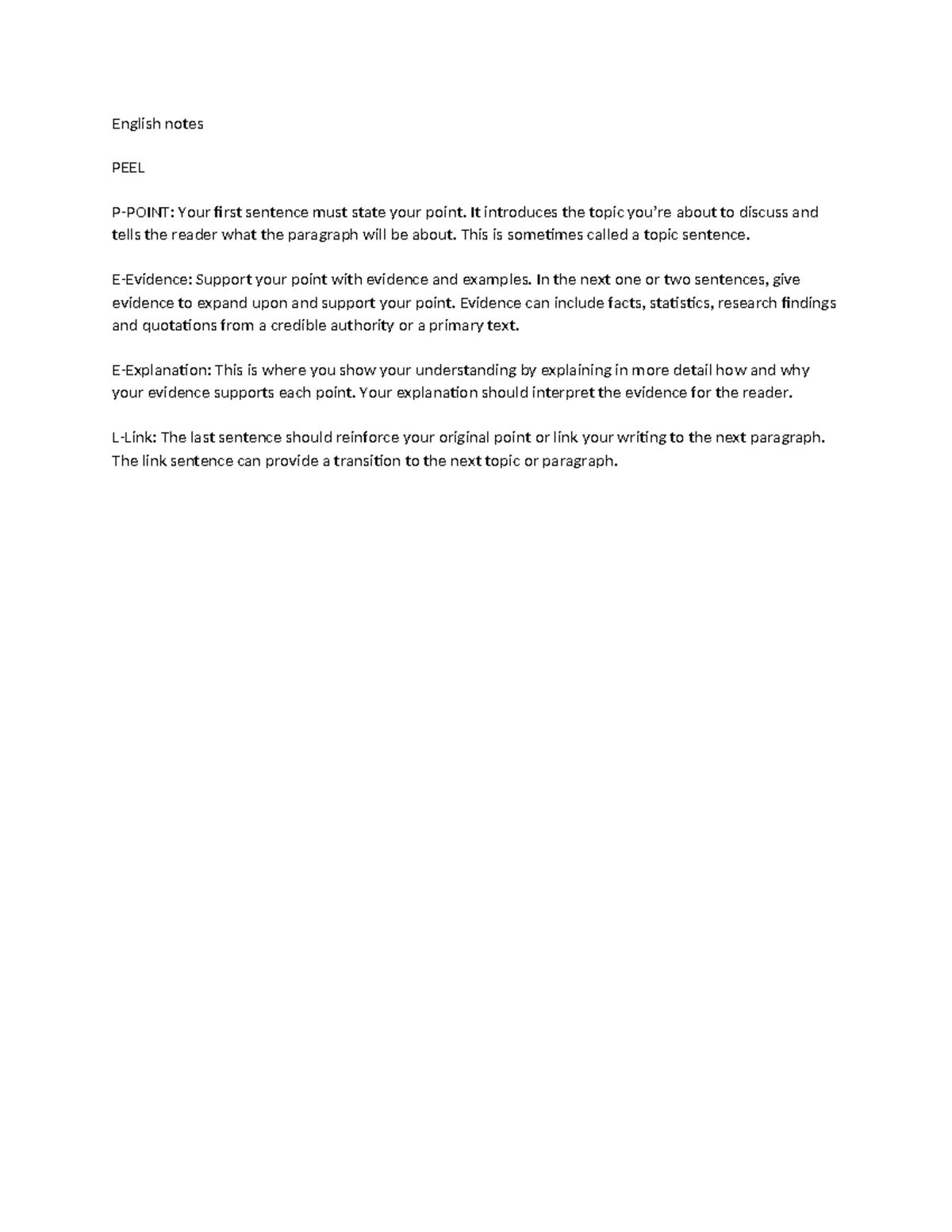 PEEL Method in English Writing: Comprehensive Notes & Guidelines - Studocu