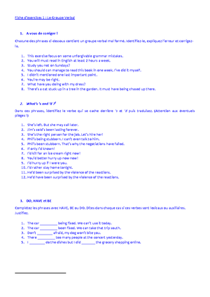 Grammaire L1 - exercices verbes irréguliers - Exercices : A. Complétez ...