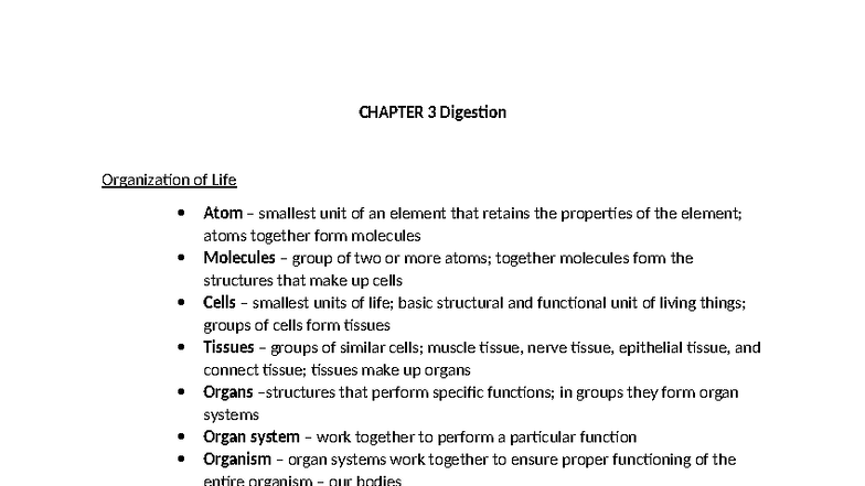 Chapter 3: Digestion and Major Organ Systems Overview - Studocu