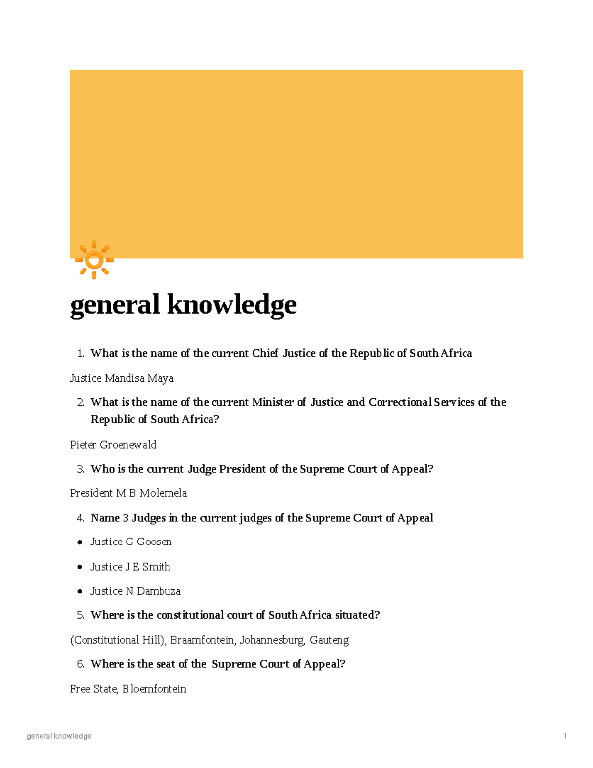 Foundations of Law general knowledge - 🔆 general knowledge What is the ...
