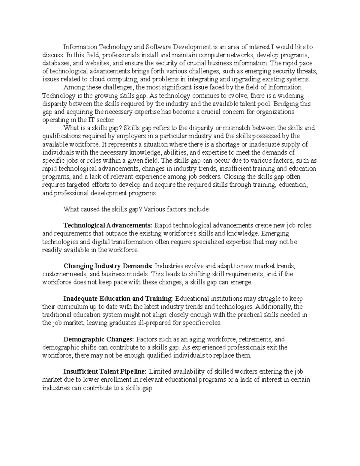 IT226 Module Three - Exploring the Skills Gap in IT and Its Causes ...