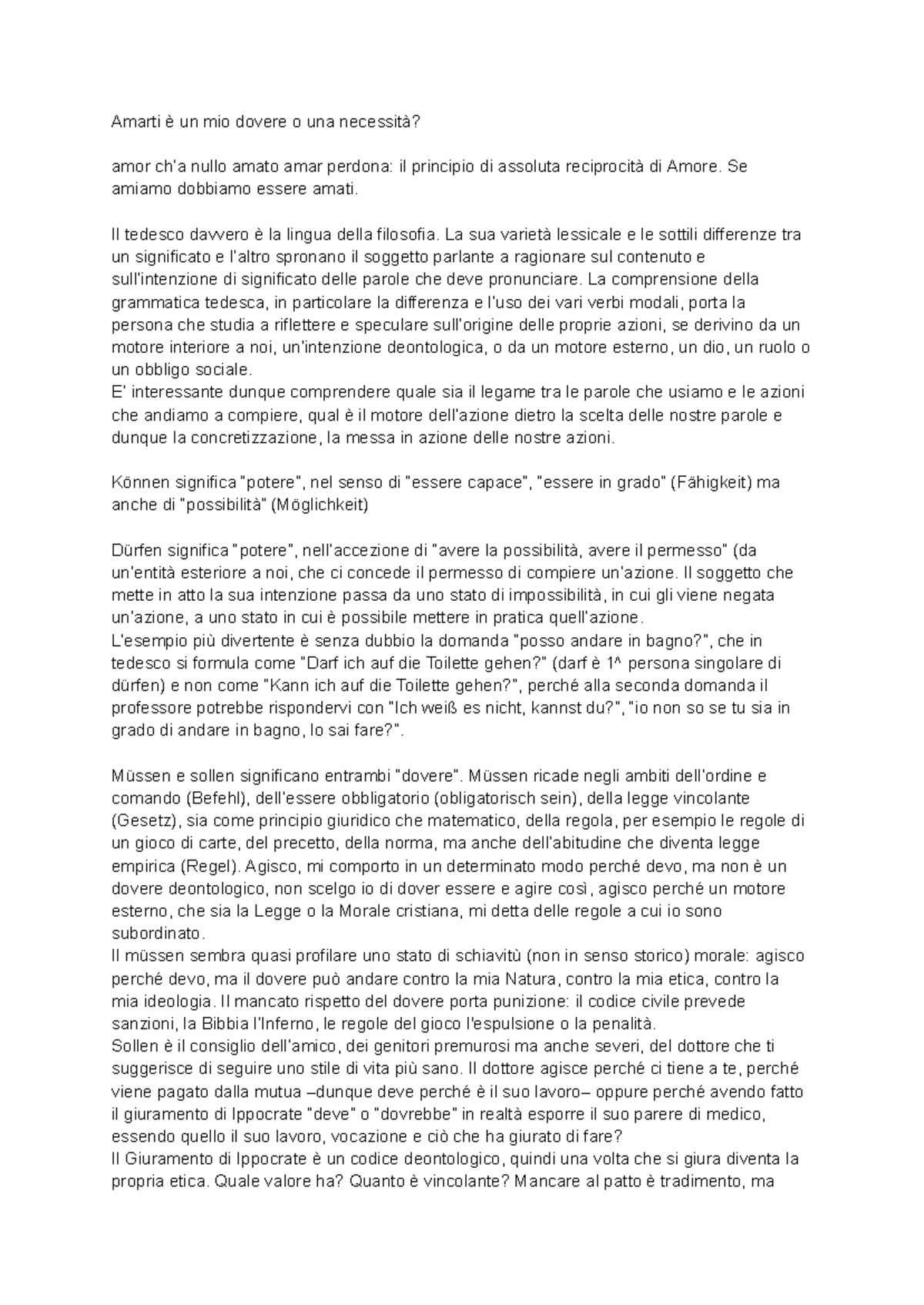 Tedesco 101: La Lingua della Filosofia e i Verbi Modali - Studocu