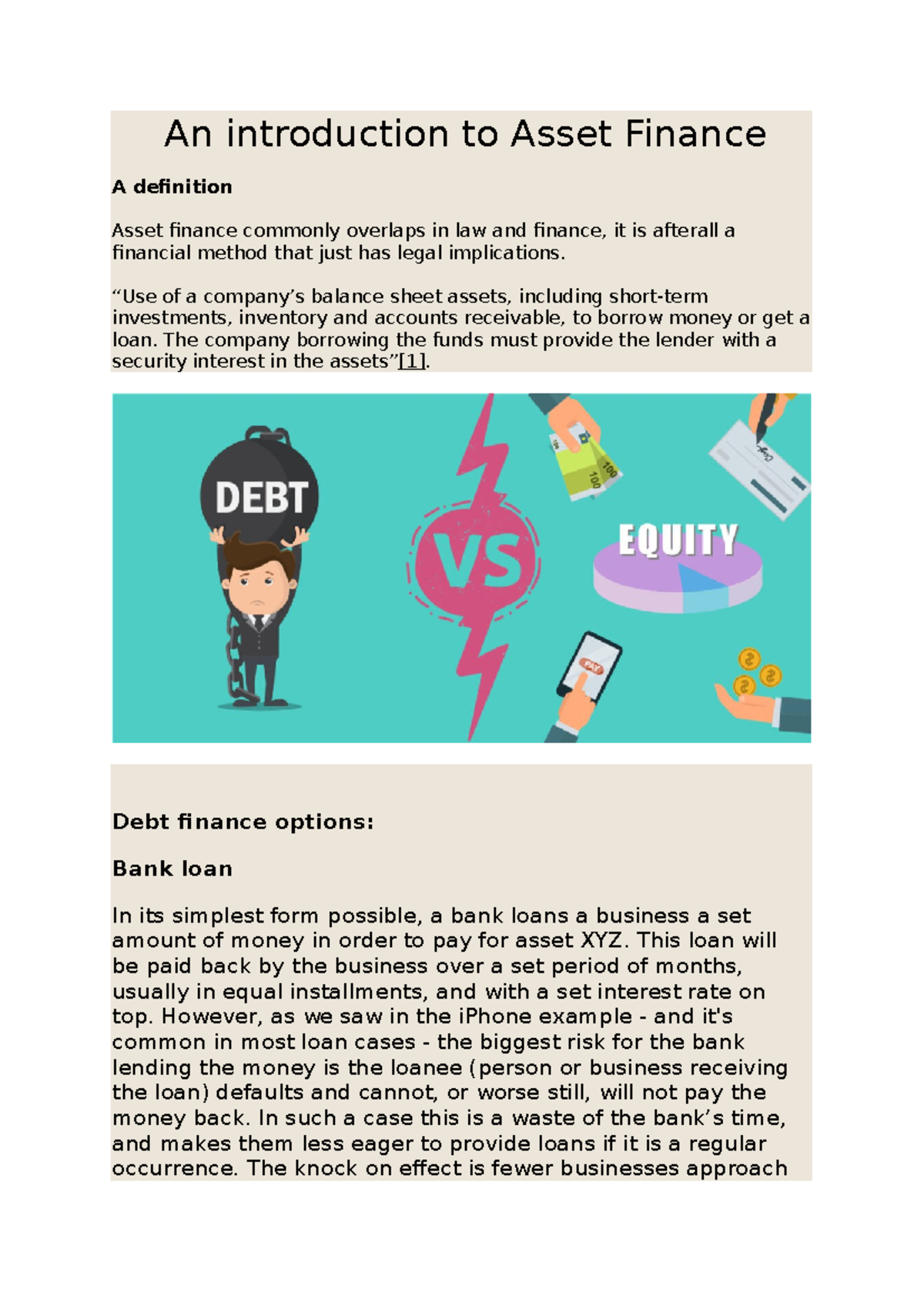 An introduction to Asset Finance - “Use of a company’s balance sheet ...