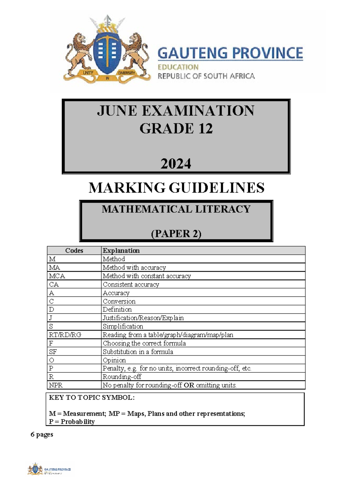 Mathematical Literacy Gr12 Paper 2 Exam Memo 2024 - Studocu