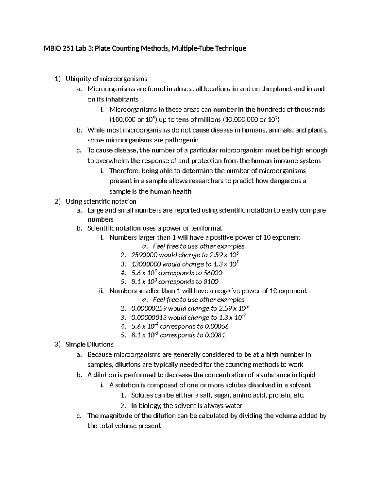 MBIO 251 Lab 3: Plate Counting & MPN Techniques for Microorganisms ...