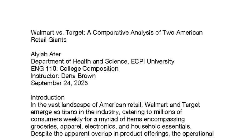 ENG 110: Walmart vs. Target - A Comparative Retail Analysis - Studocu