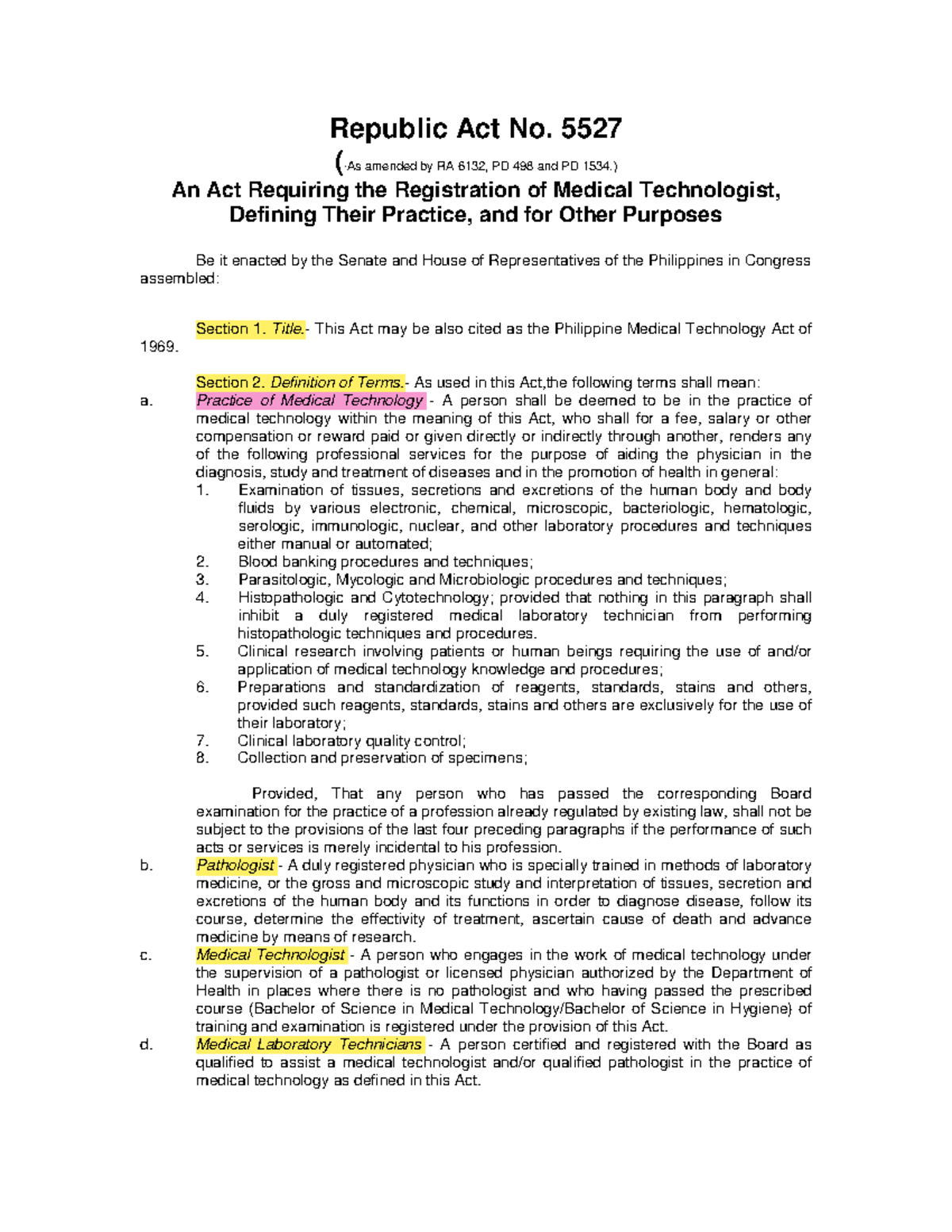 Ra 5527 amendment highlighted - Republic Act No. 5527 (*As amended by ...