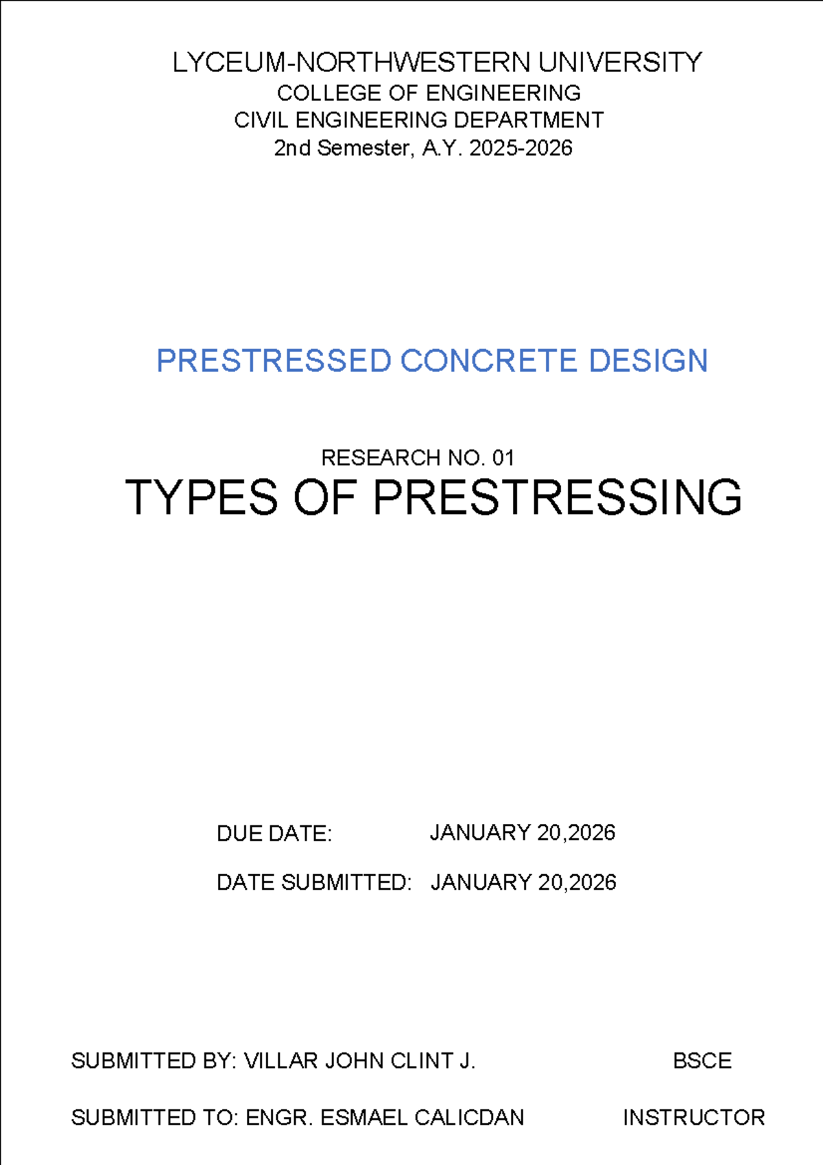 BSCE 2nd Sem: Prestressed Concrete Design Research No. 01 - Studocu
