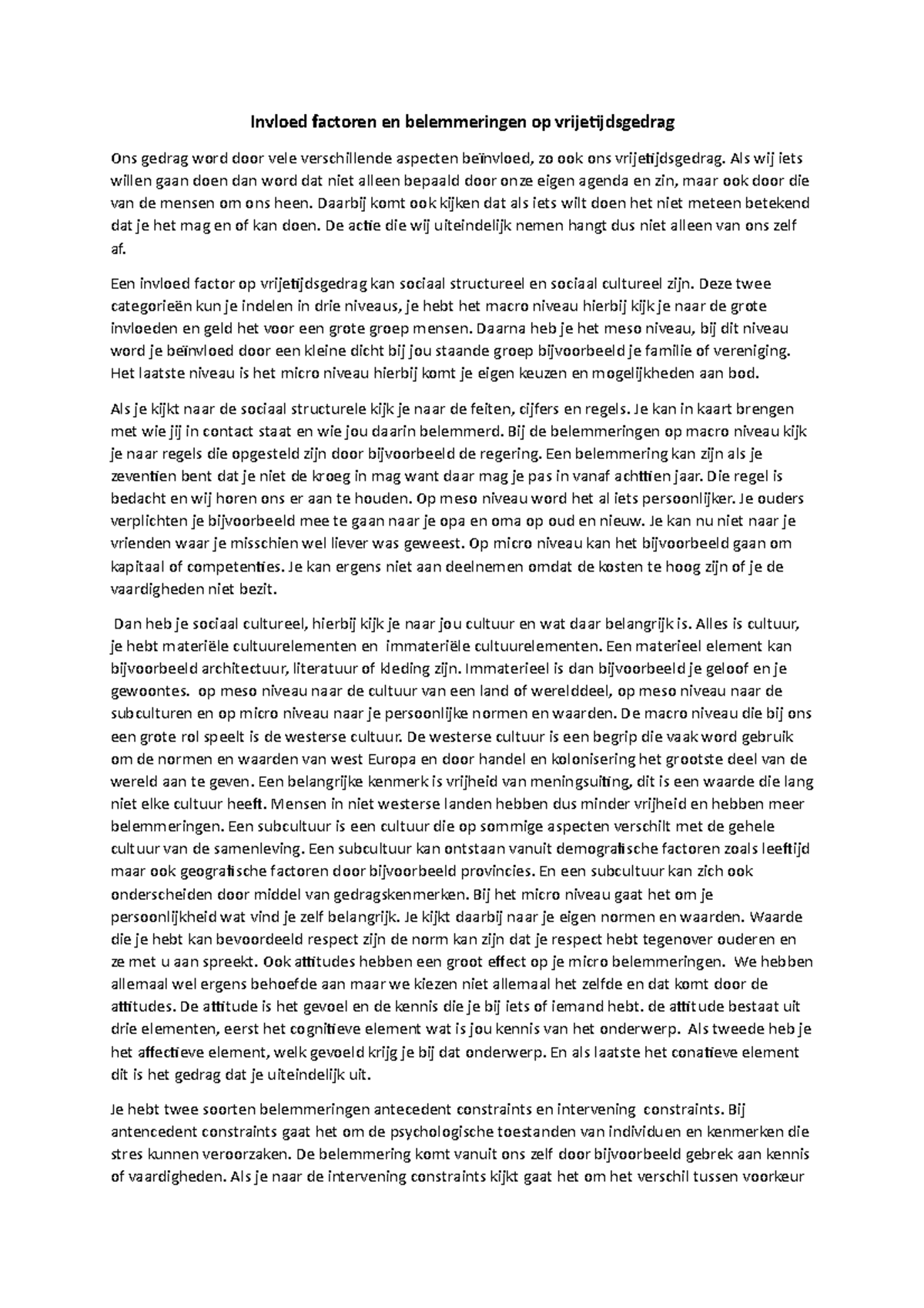 Invloed en Belemmeringen op Vrijetijdsgedrag: Een Analyse van Factoren ...