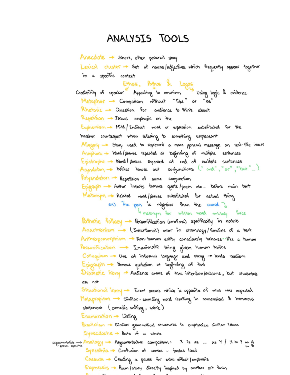 ENG LL Analysis Notes: Rhetorical Devices and Techniques - Studocu