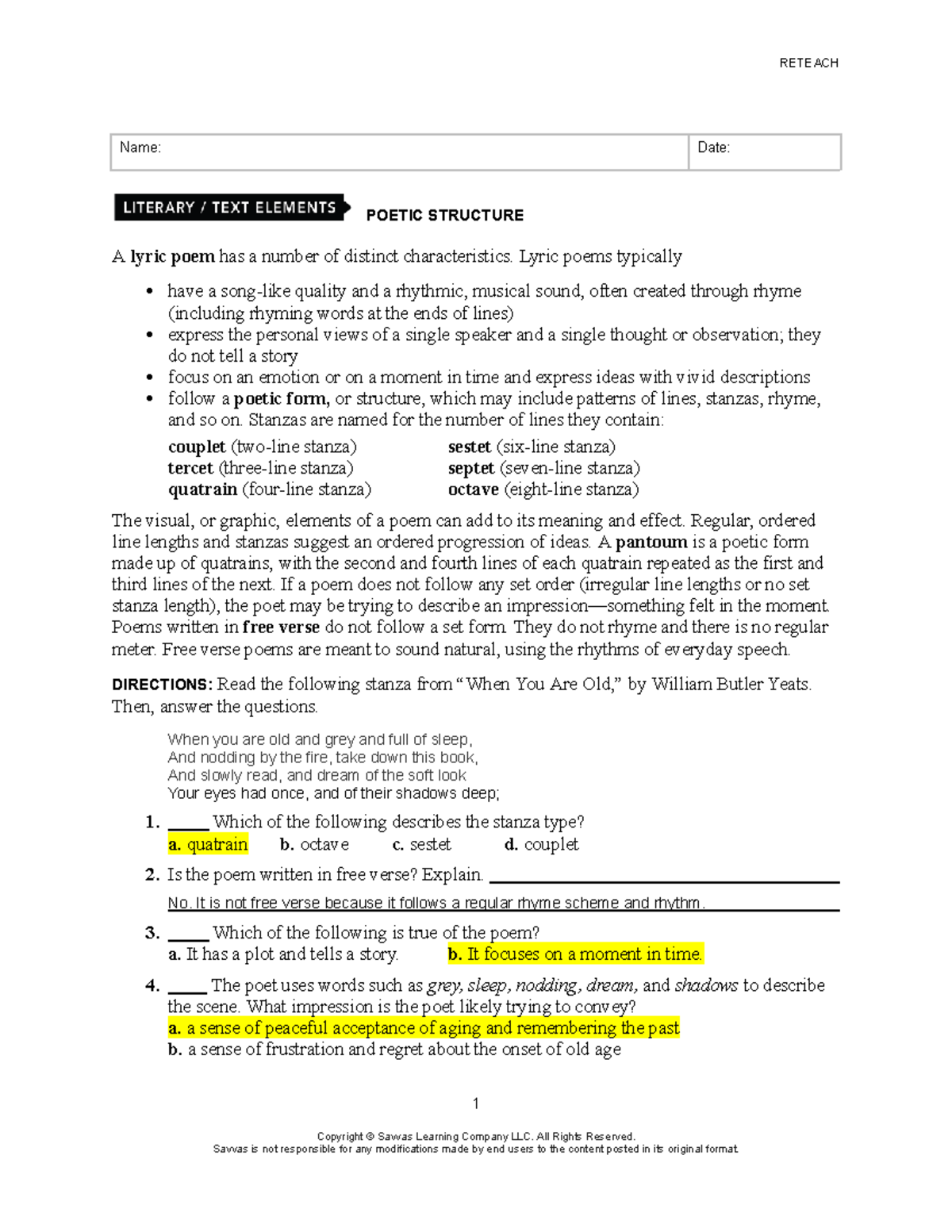 MYP25 G09 RE U2A Poetry: Understanding Poetic Structure and Forms - Studocu