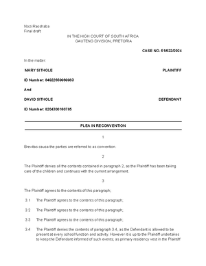 Example OF Defendant'S PLEA - IN THE HIGH COURT OF SOUTH AFRICA GAUTENG ...