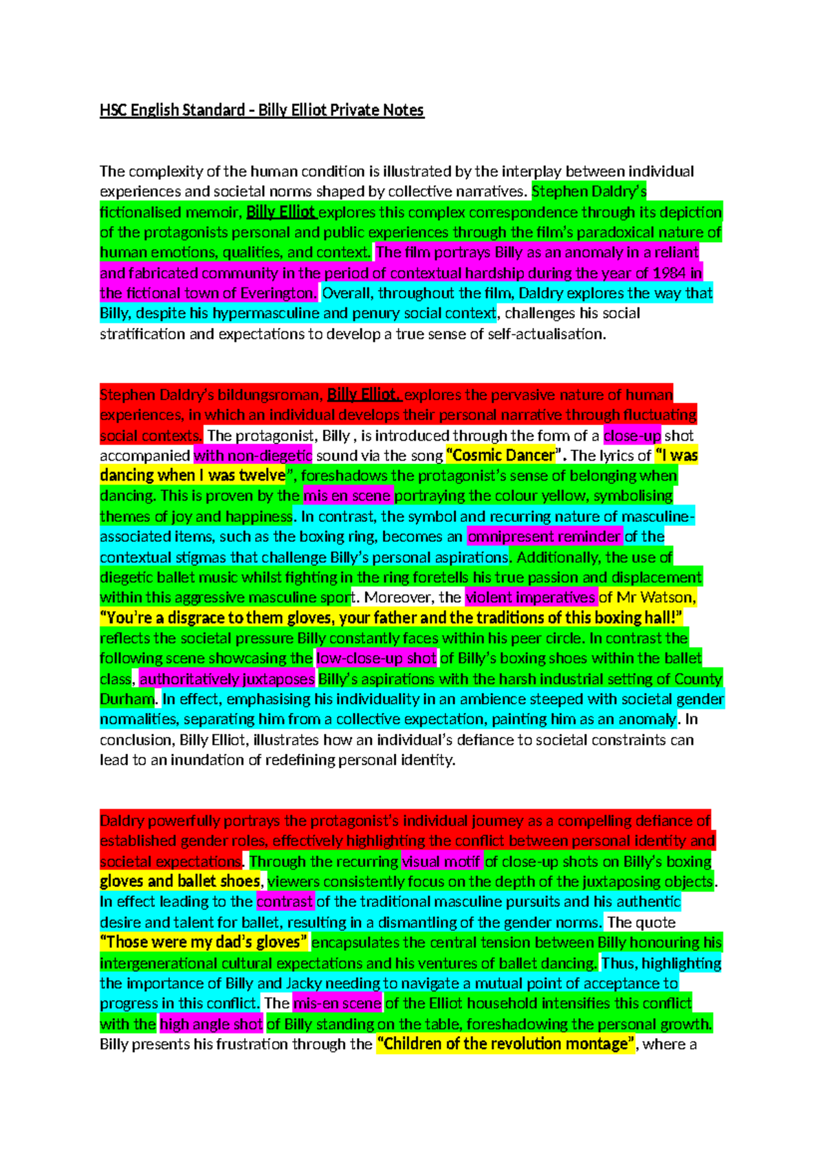 HSC English Standard - Billy Elliot Essay Final Analysis and Insights ...
