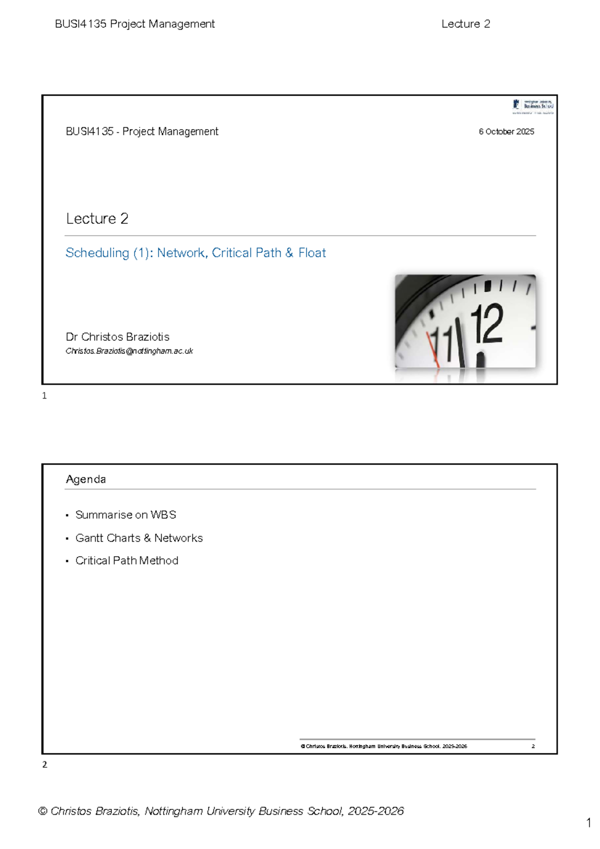 Lecture 2: Scheduling Techniques in BUSI4135 Project Management - Studocu
