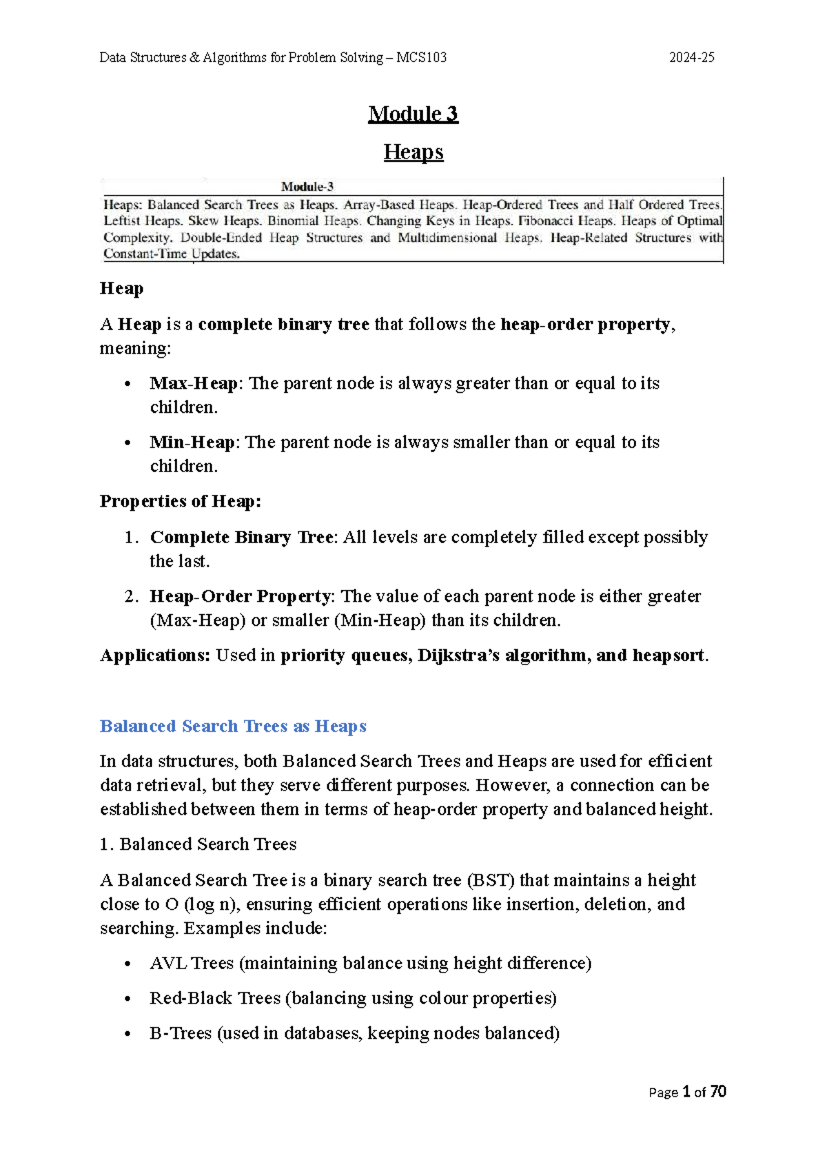 Data Structures & Algorithms MCS103 Module 3: Heaps Overview - Studocu