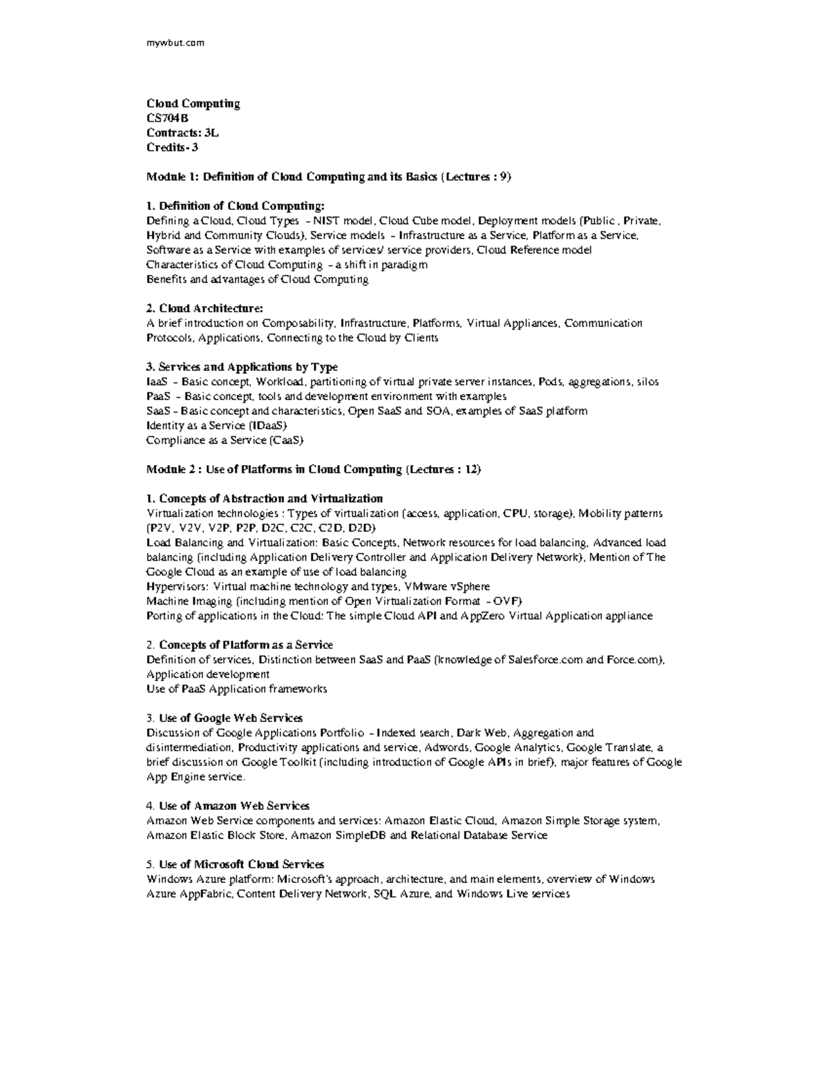 CS704B - Cloud Computing Lecture Notes: Modules 1 & 2 Overview - Studocu