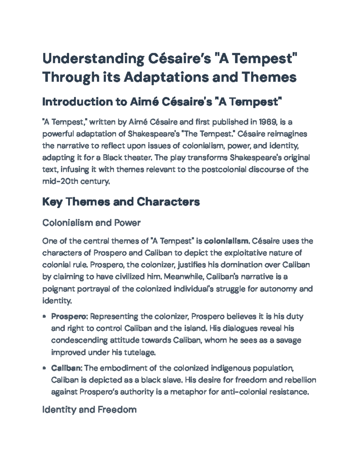 A Tempest Analysis: Colonialism & Identity Themes in Césaire's ...
