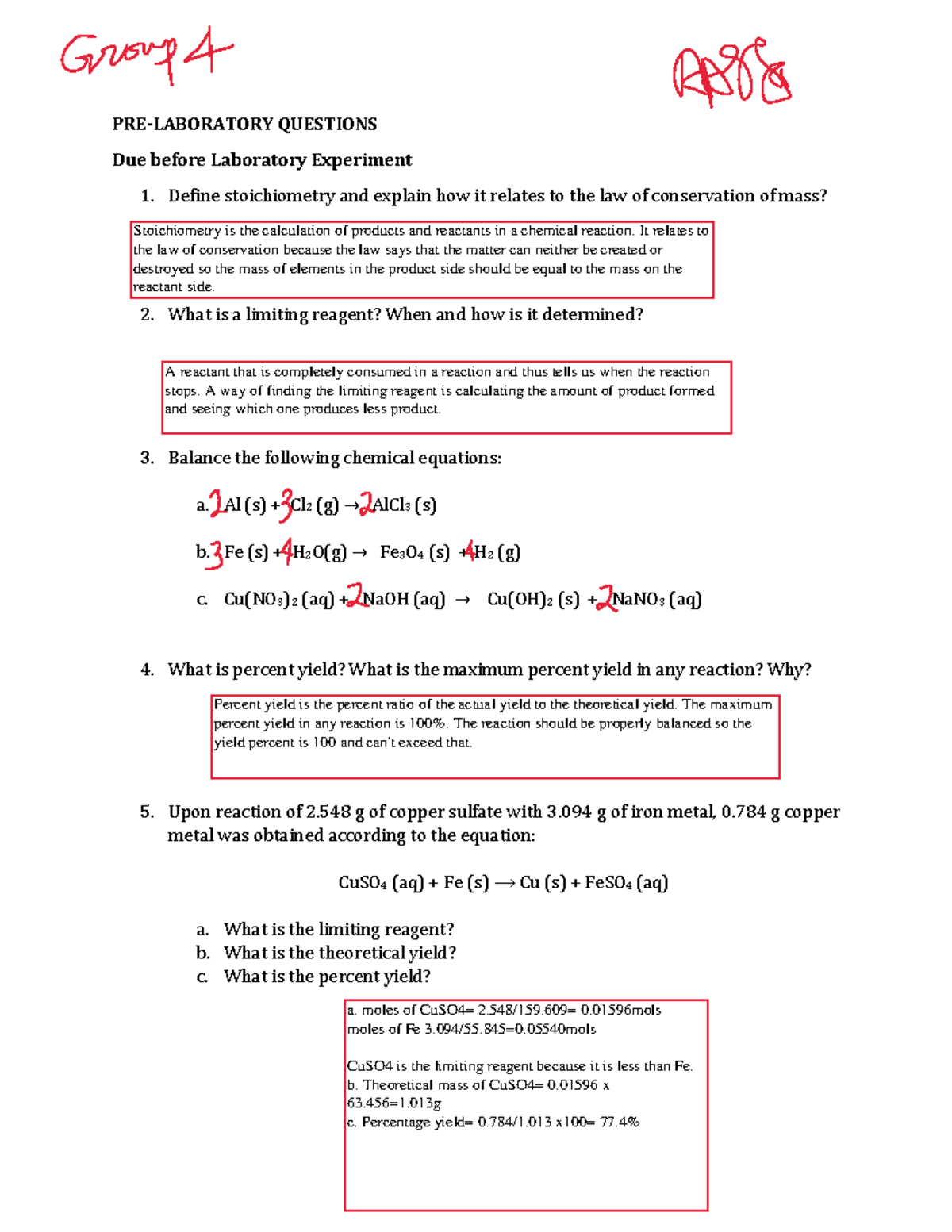 Chemistry 101: Pre-lab Questions for Experiment 4 - Studocu