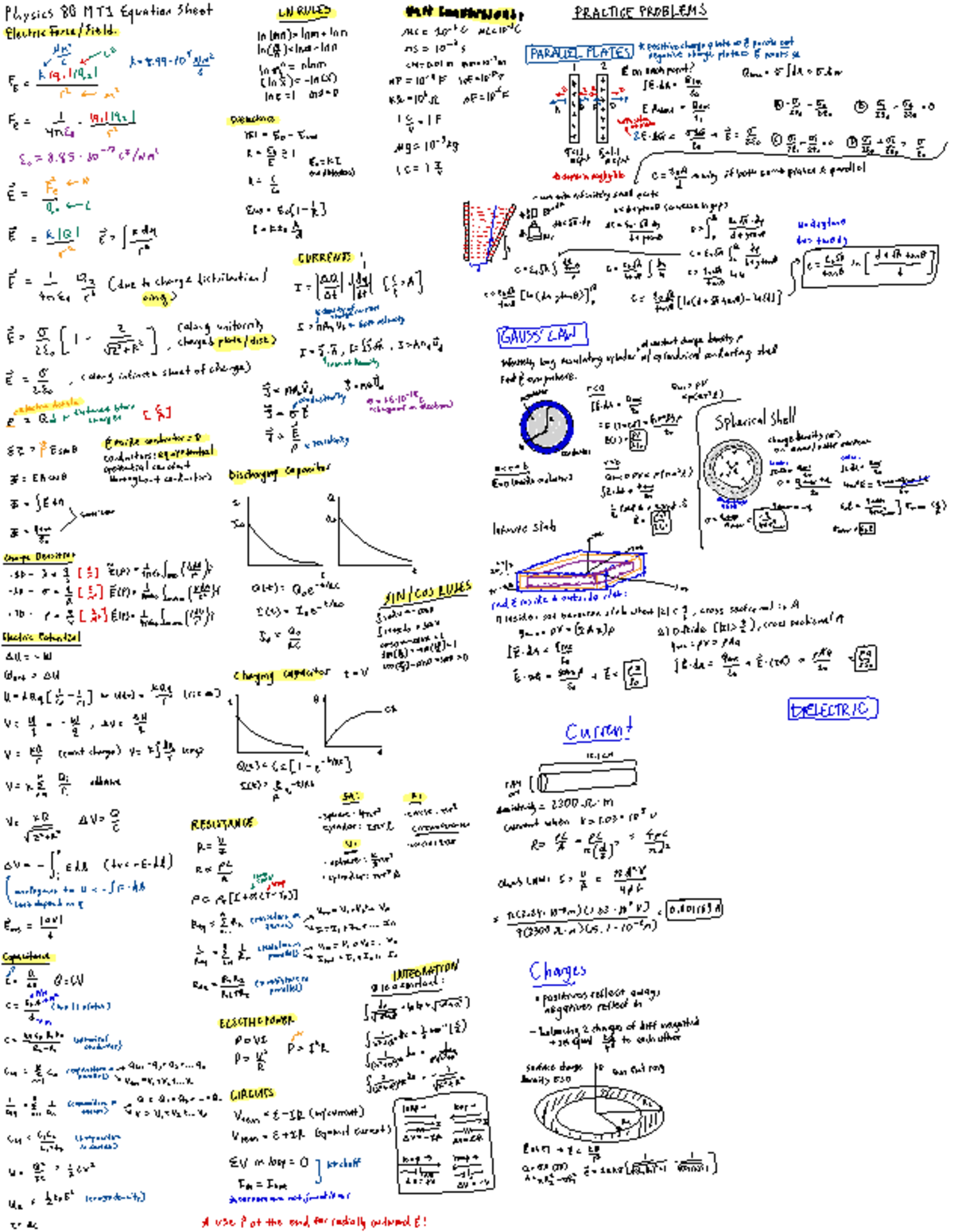 Physics PHYS 101 MT1 Equation Sheet & Practice Problems - Studocu
