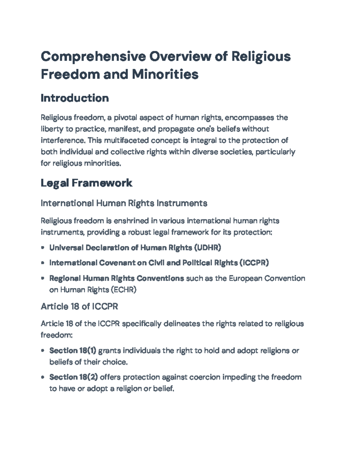 Comprehensive Overview of Religious Freedom and Minorities (Final Exam ...