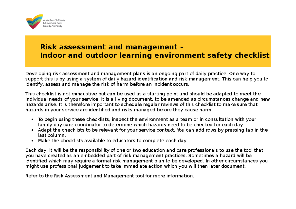 RAMTemplate-Daily Risk Checklist - Risk assessment and management ...