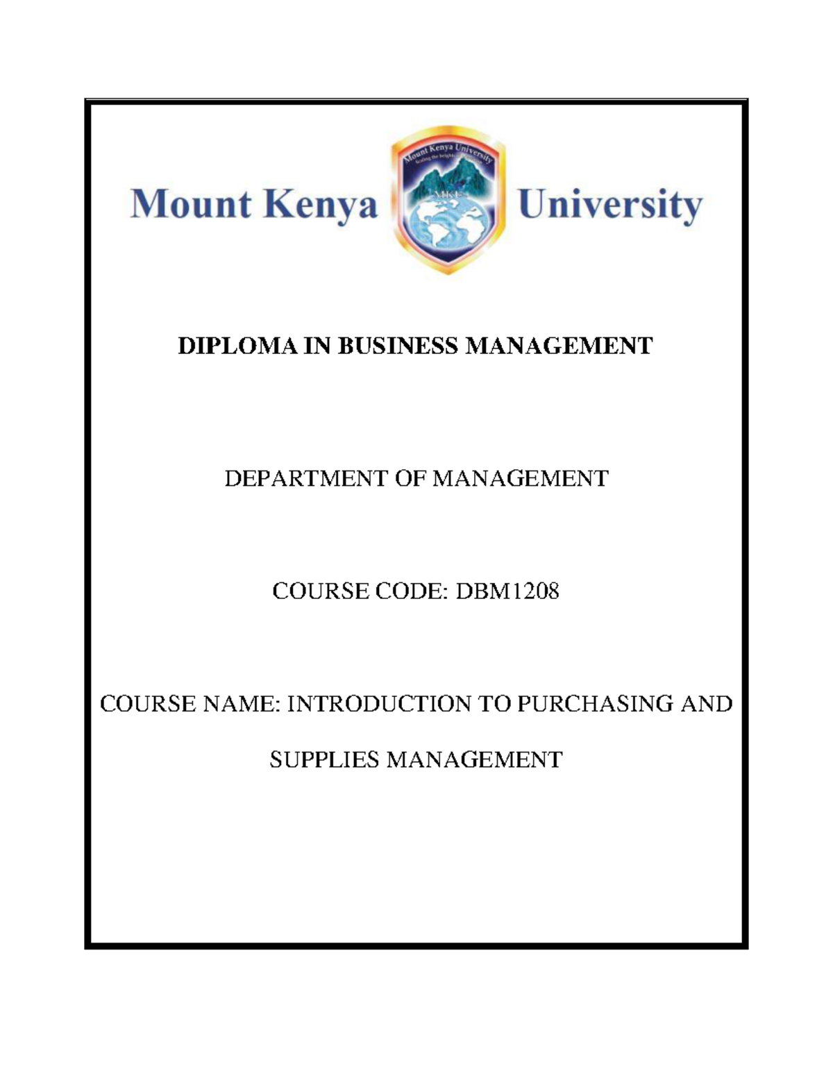 DBM1208 - lecture notes - DIPLOMA IN BUSINESS MANAGEMENT DEPARTMENT OF ...
