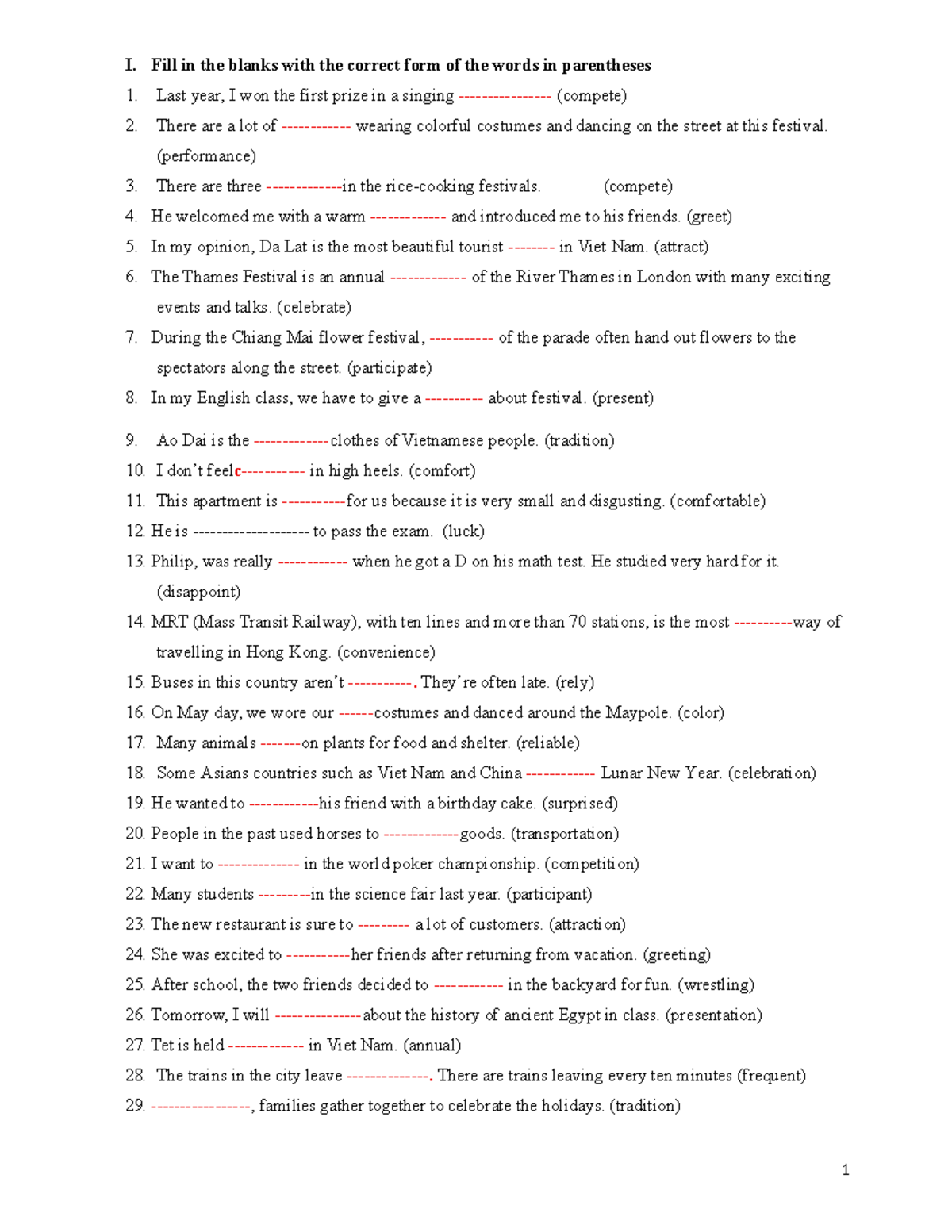 5 - Test: Fill in the Blanks with Correct Word Forms - Studocu