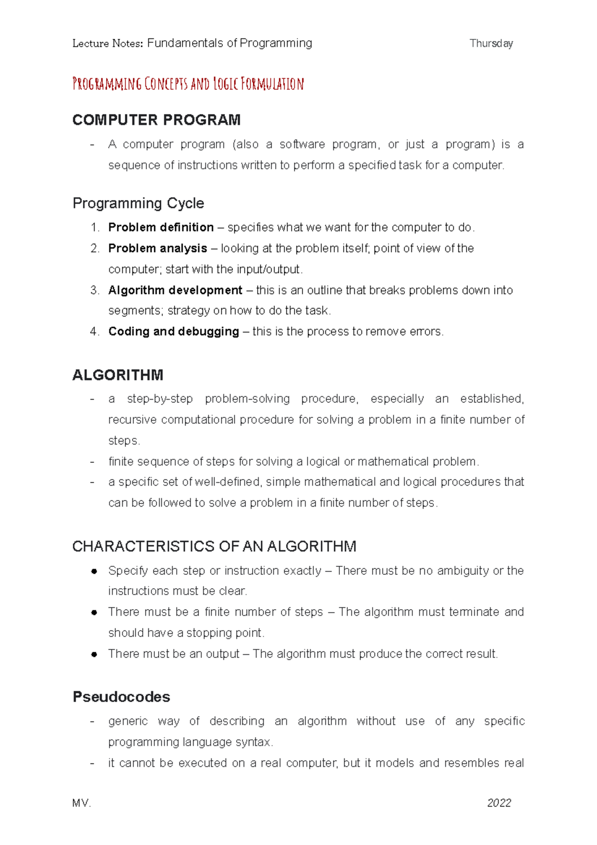 CMSC 1001: Programming Concepts and Logic Formulation - Week 2 Notes ...