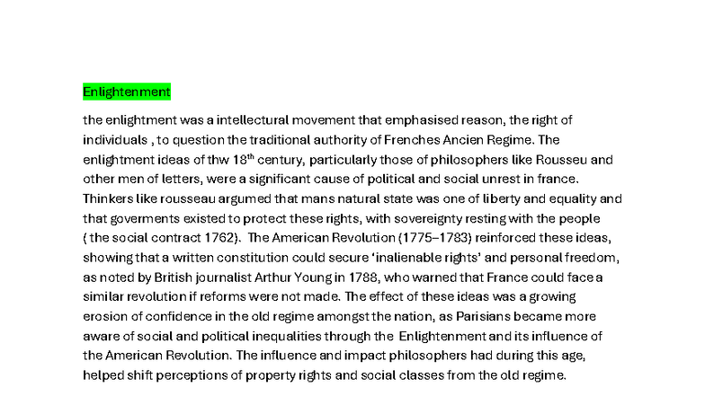 France Revolution: Enlightenment Ideas and Their Impact on Change - Studocu