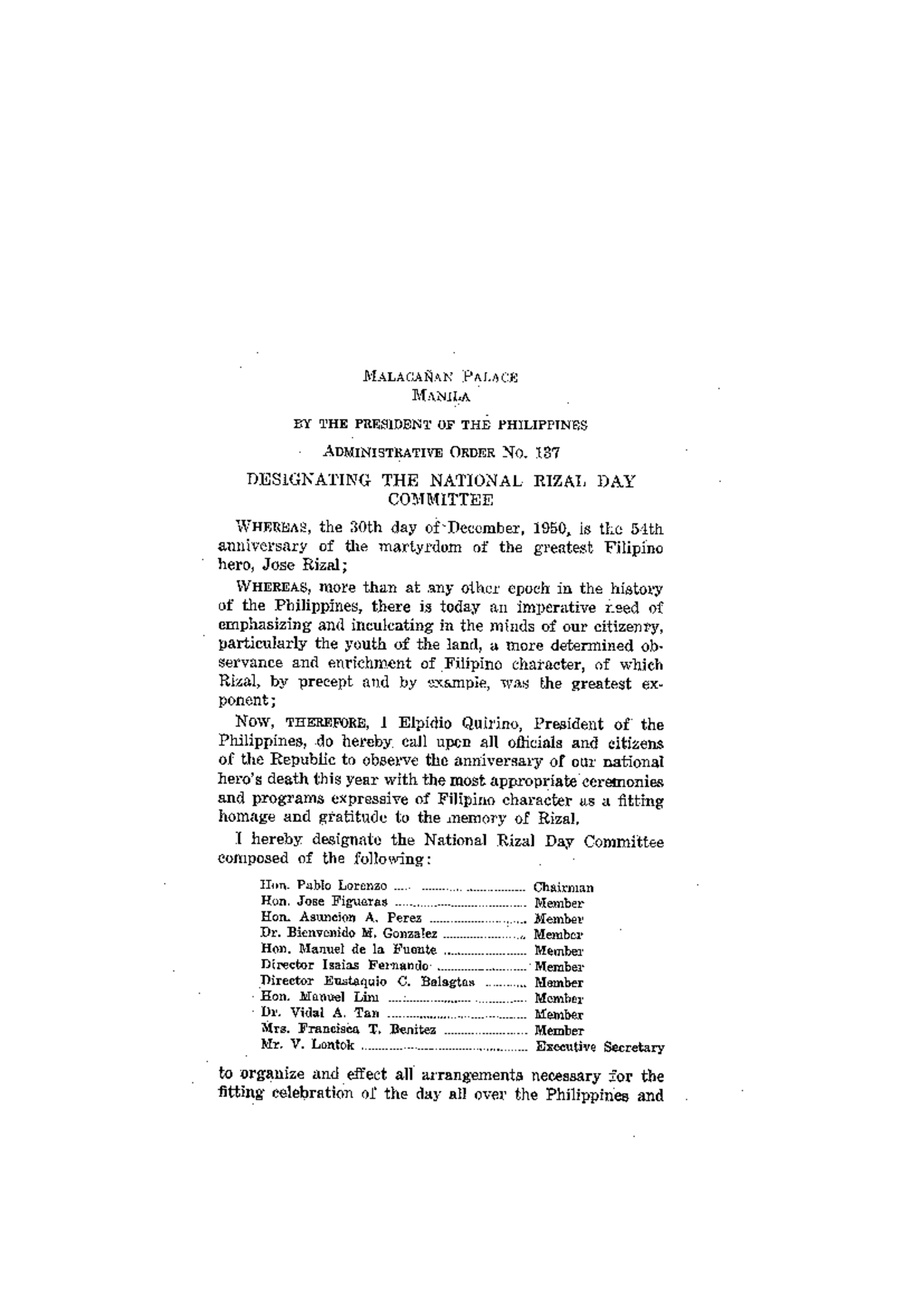 Administrative Order 137 Rizal Day - Law - Studocu