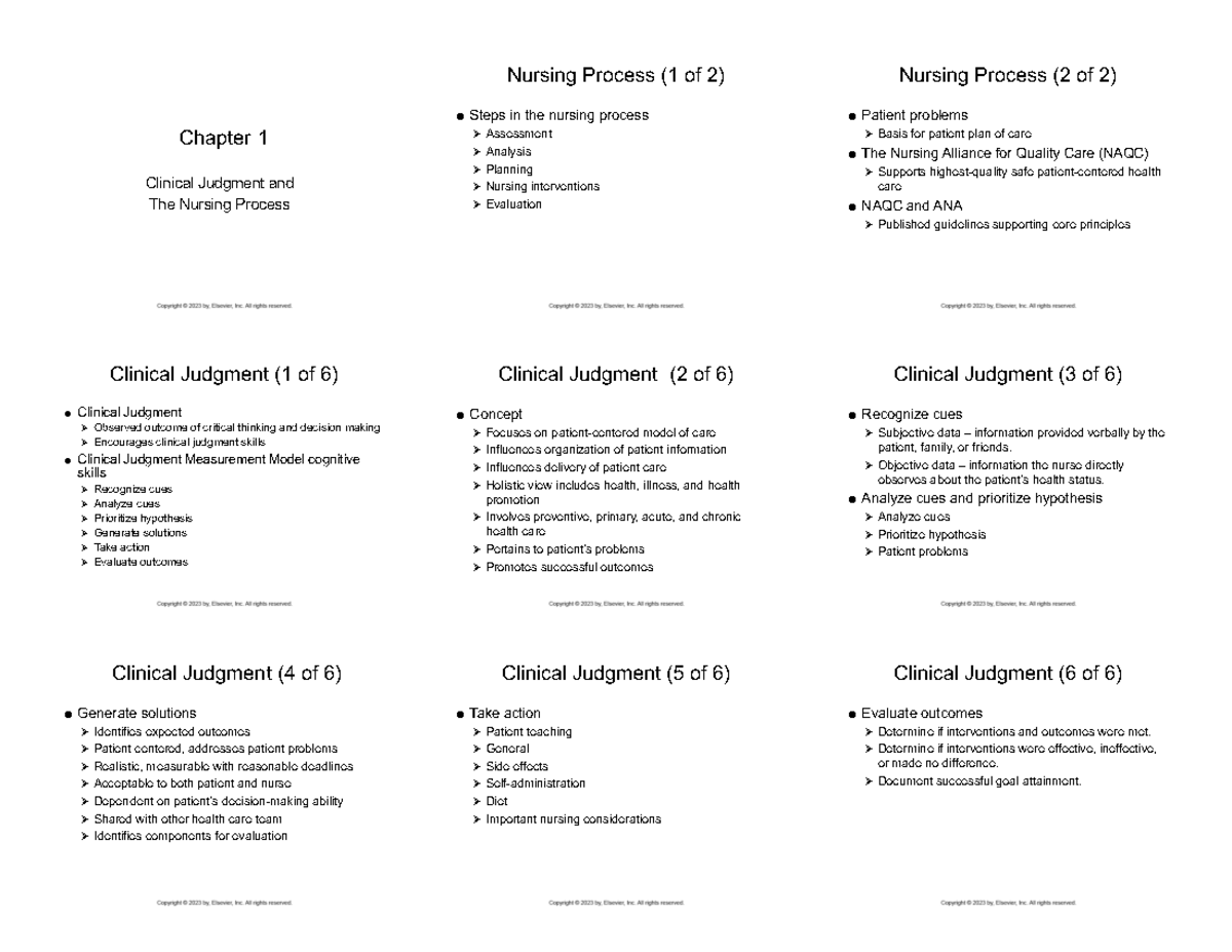 NURS 101 Lecture Notes: Clinical Judgment & Nursing Process Overview ...