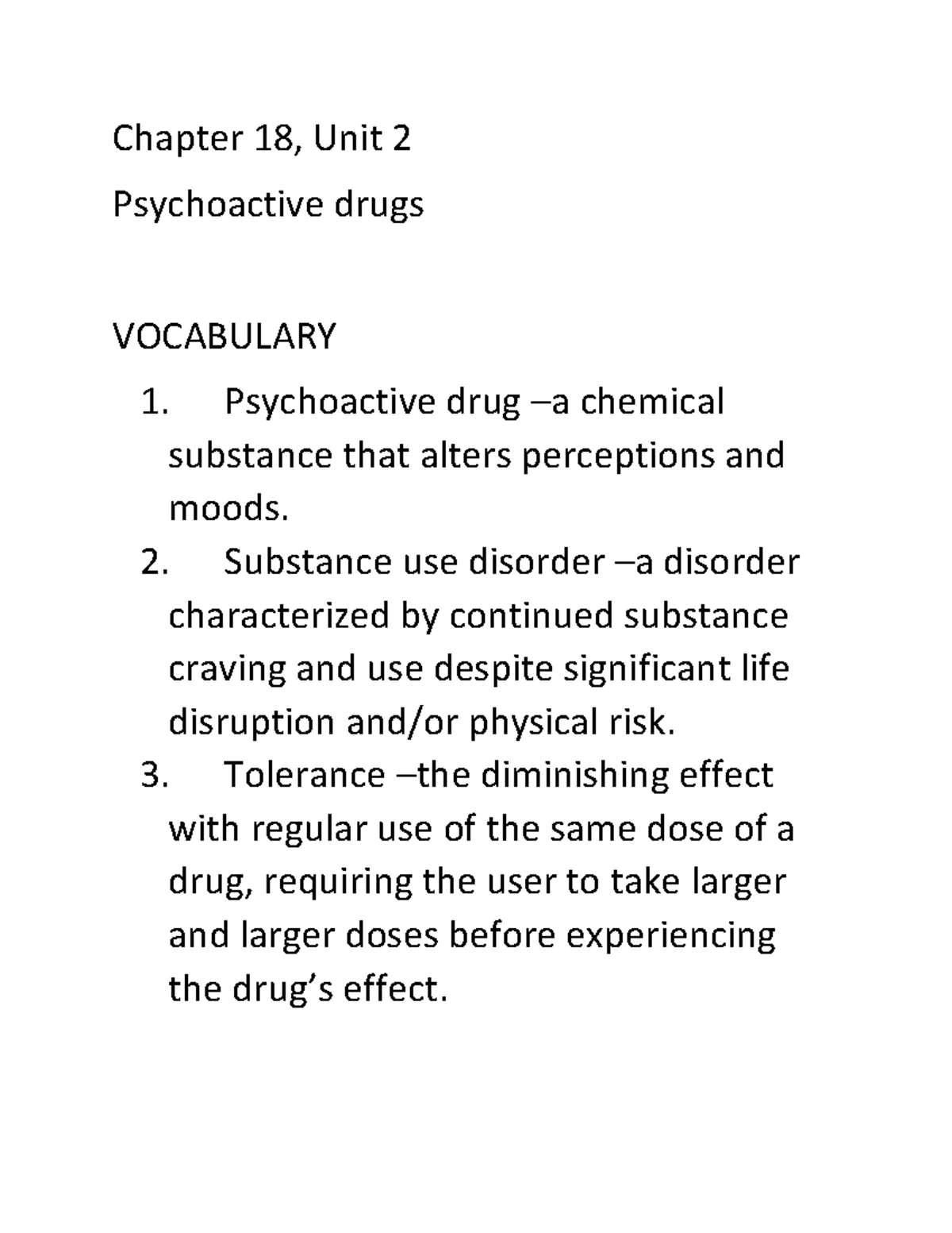 Chapter 18: Unit 2 Vocabulary on Psychoactive Drugs and Consciousness ...