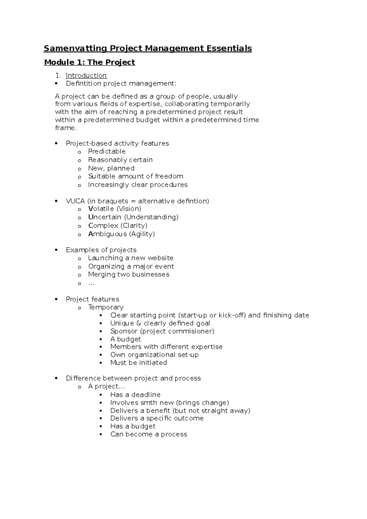 Samenvatting Project Management Essentials (PME) - Module Overview ...